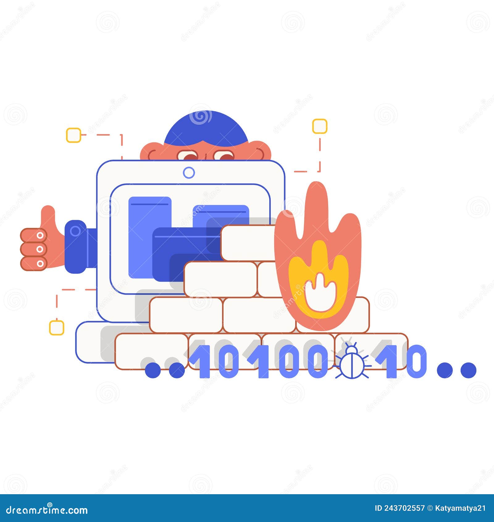 Vector Flat Cartoon Illustration. the Laptop Computer is Protected by a ...