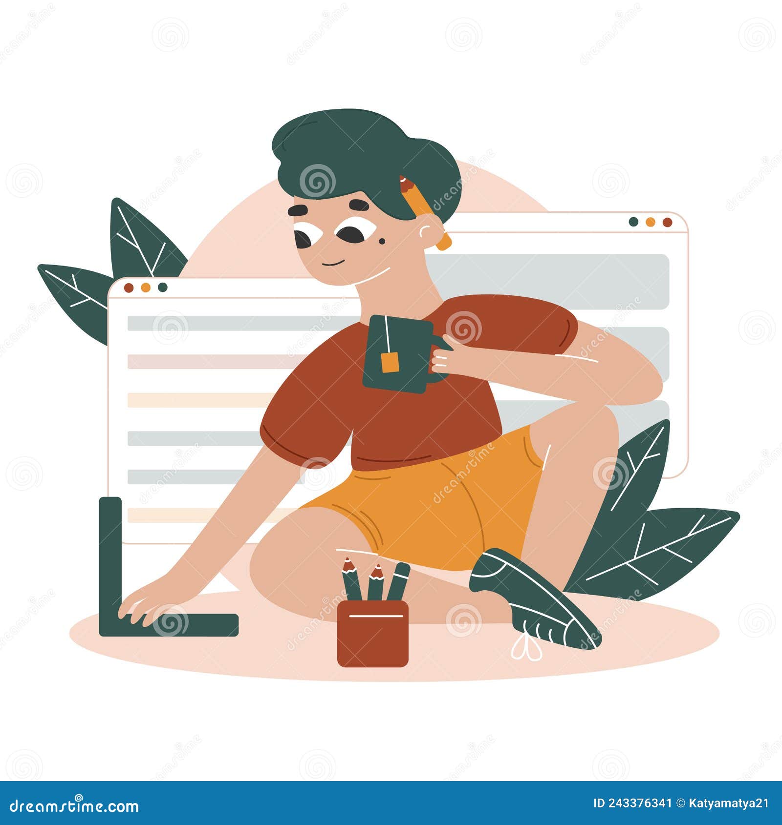 Vector Flat Cartoon Illustration. the Programmer Works Online Remotely ... Vector Flat Cartoon Illustration. the Programmer Works Online Remotely ...
