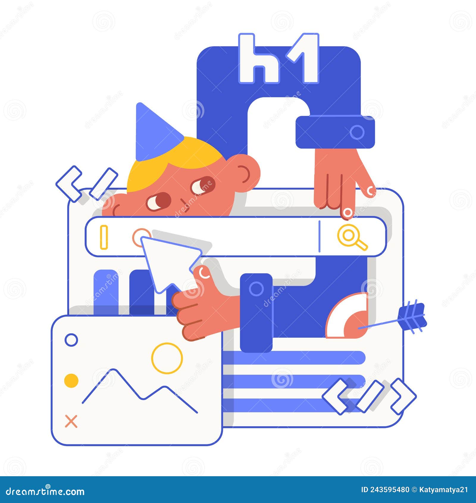 Vector Flat Cartoon Illustration. Seo Analytics. Charts and Clicks ...