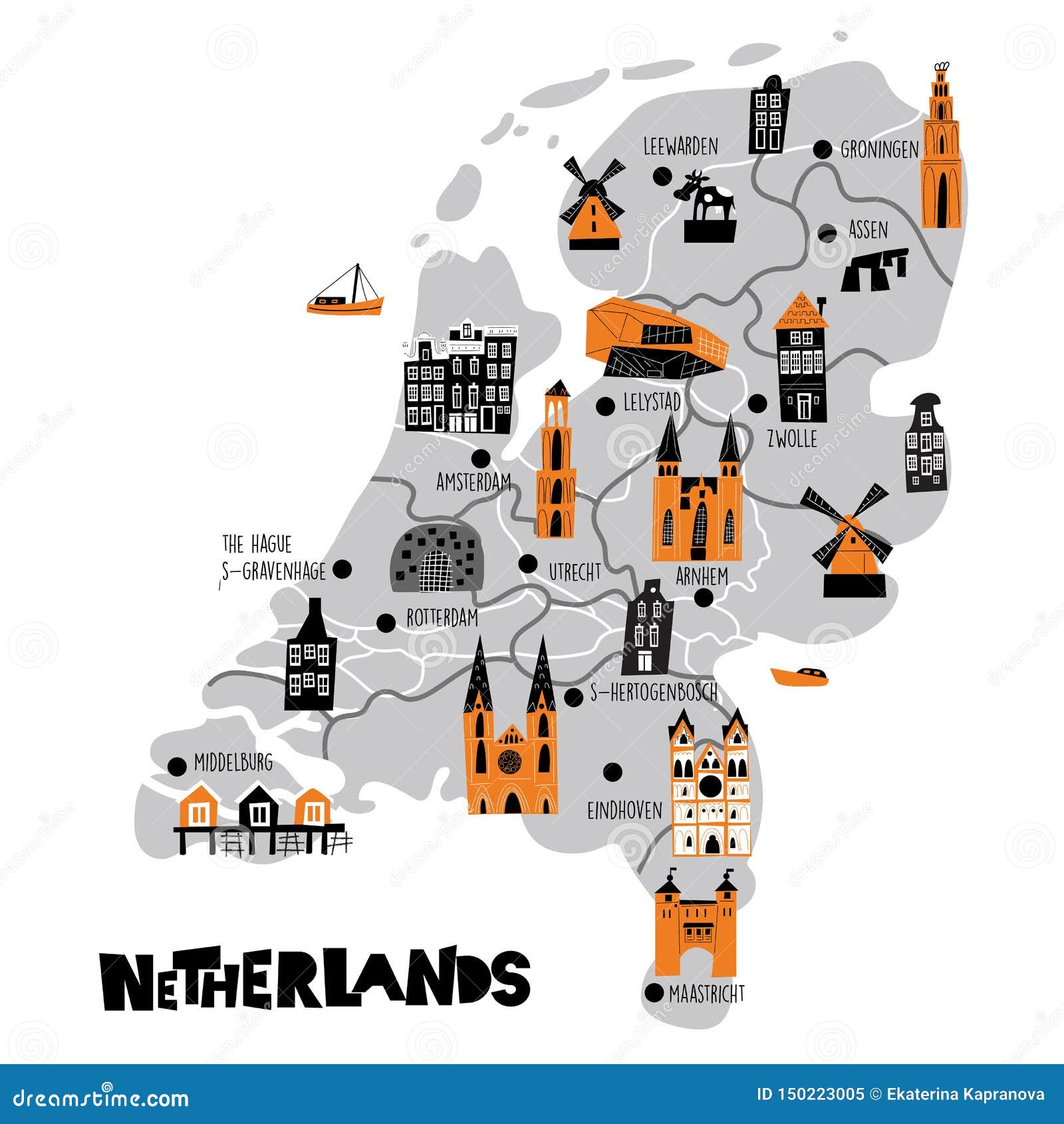 Vector Flat Cartoon Map of Netherlands. Illustration of Different ...