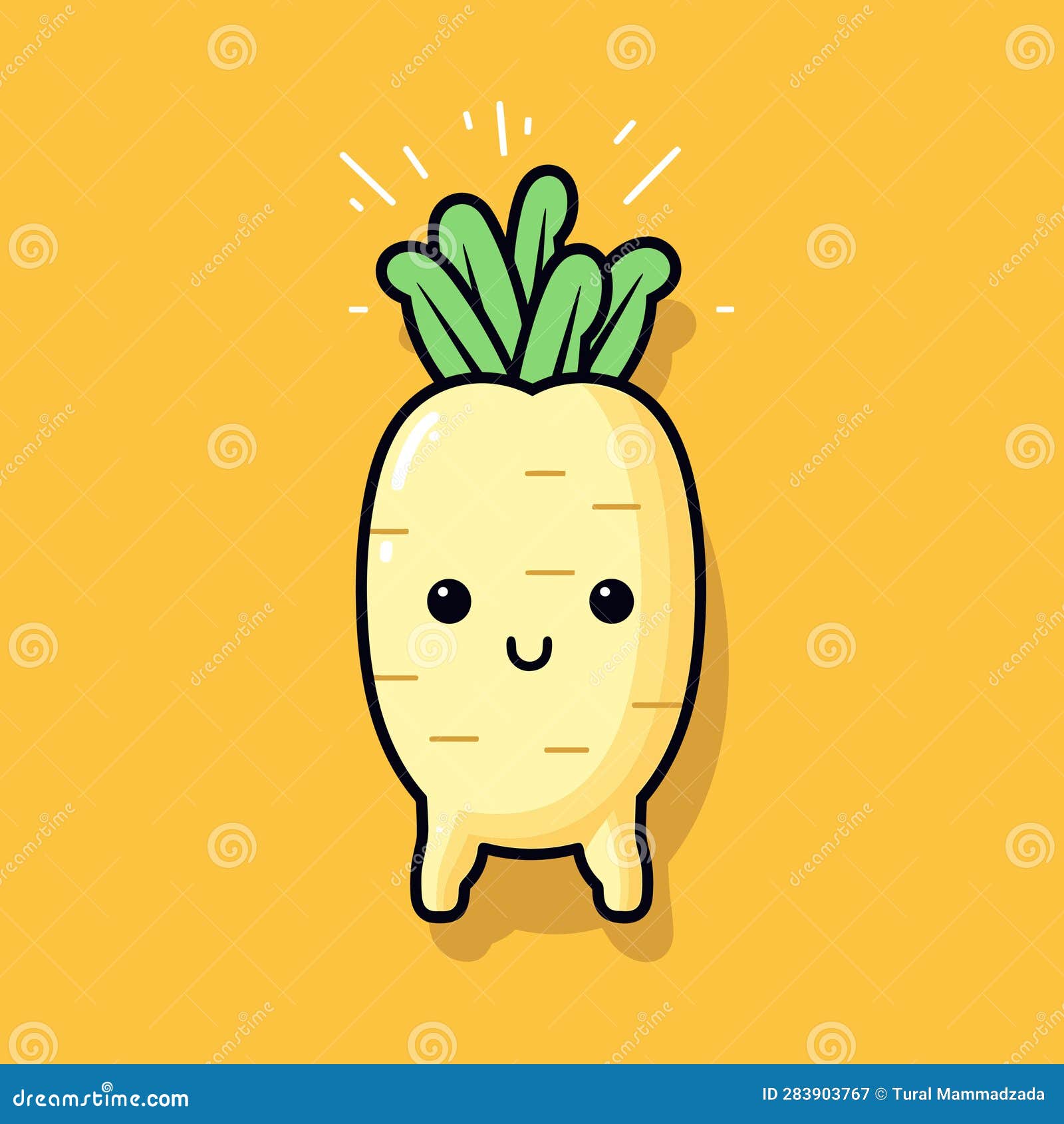 Vector of a Flat Vector Cartoon Radish on a Vibrant Yellow Background ...