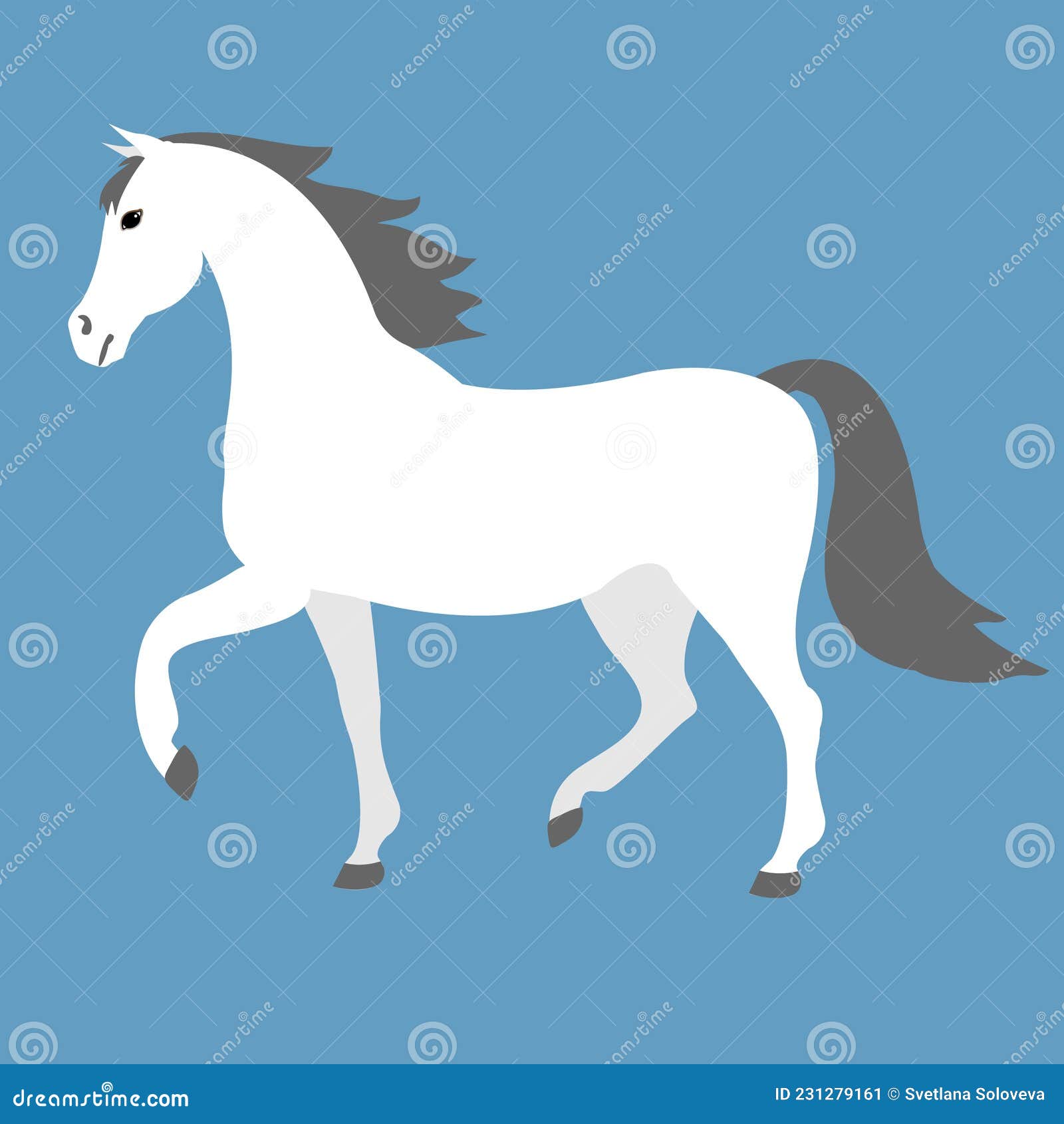 Vector Flat Cartoon White Horse Stock Vector - Illustration of farm ...