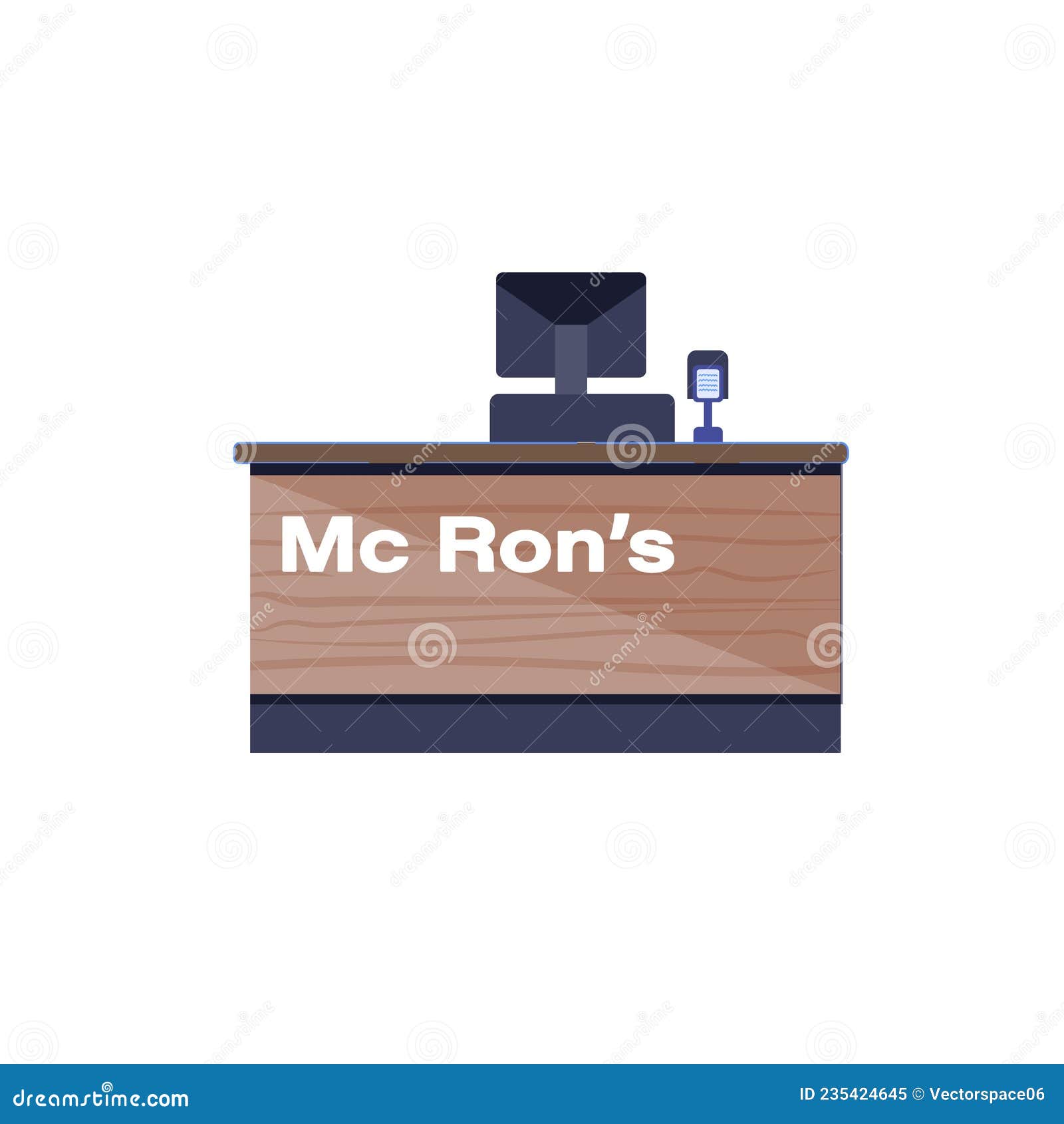 Flat Cartoon Computer on Reception Desk,electronic Equipment,furniture ...