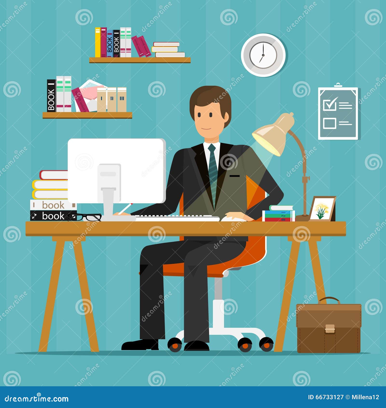 Vector Flat Character Design of Office Worker. Businessman Working in ...