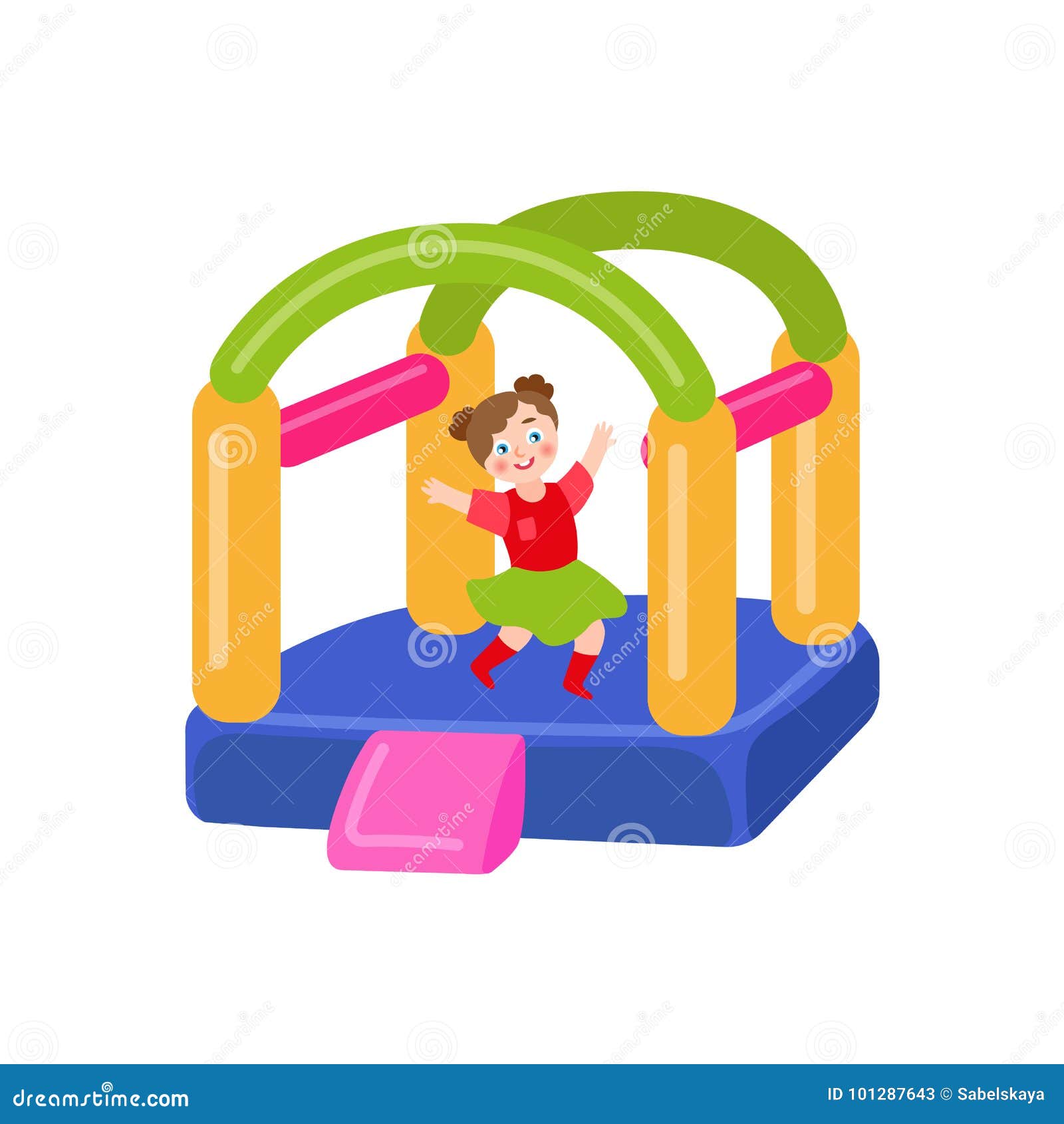 Vector Flat Bouncy Inflatable Castle and Girl Stock Vector ... Vector Flat Bouncy Inflatable Castle and Girl Stock Vector ...
