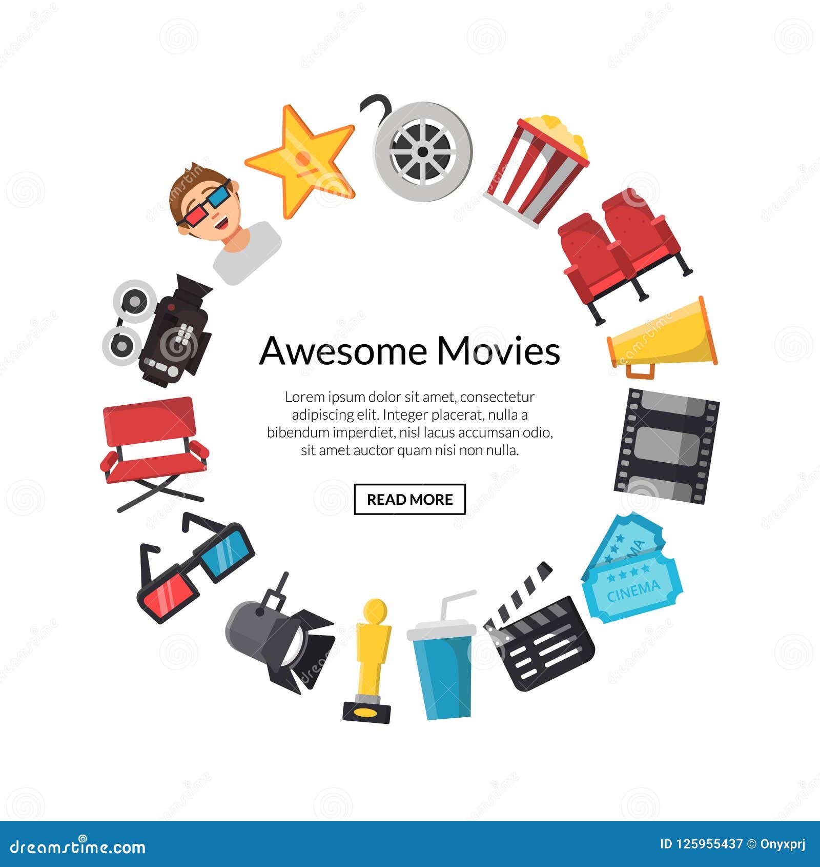 Vector Flat Cinema Icons in Circle Stock Vector - Illustration of ...