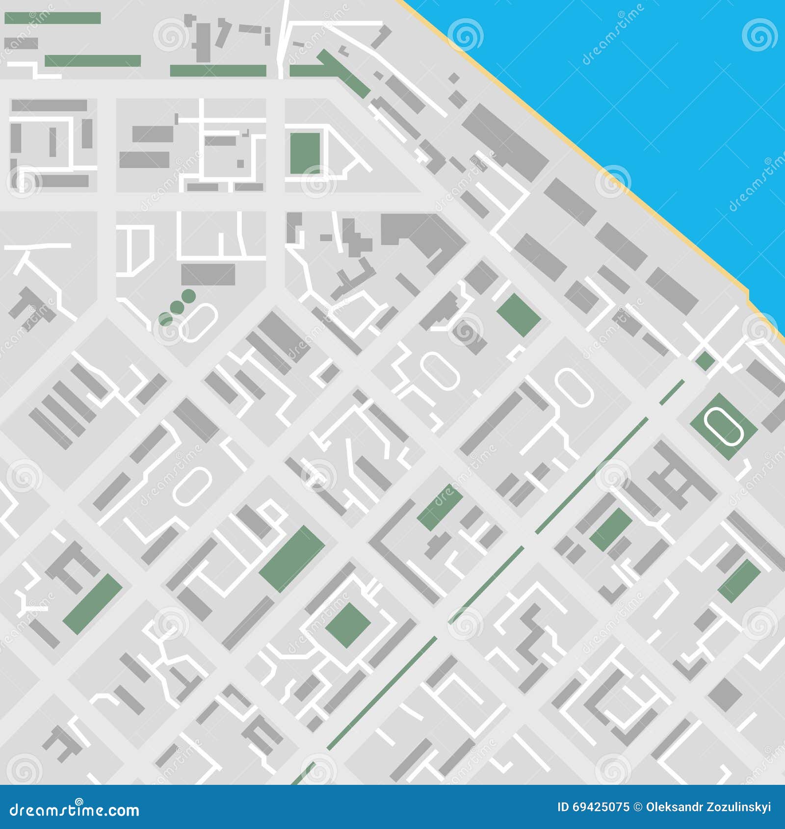 Vector Flat City Map Illustration Unmarked Stock Vector - Illustration ...