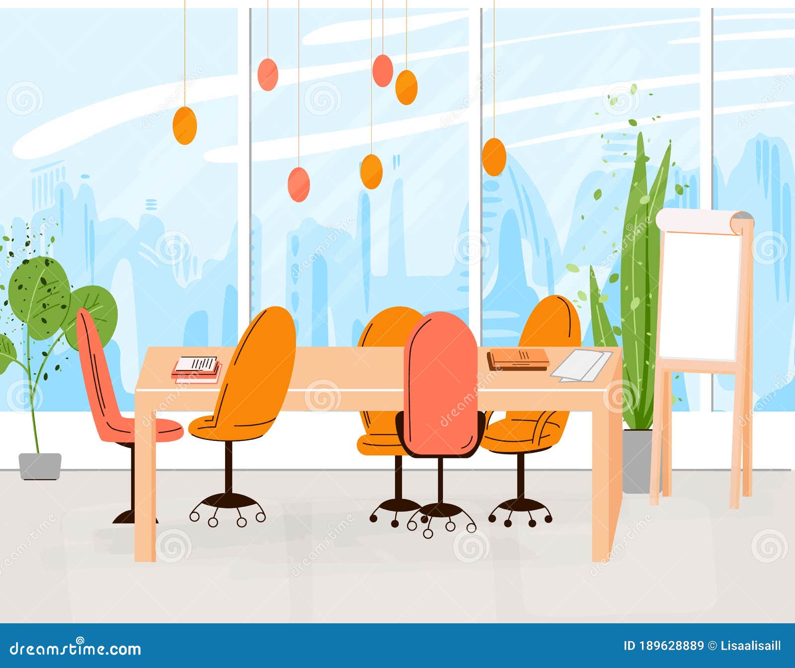 Vector Flat Collection of Creative Workplace with Modern Open Space and ...