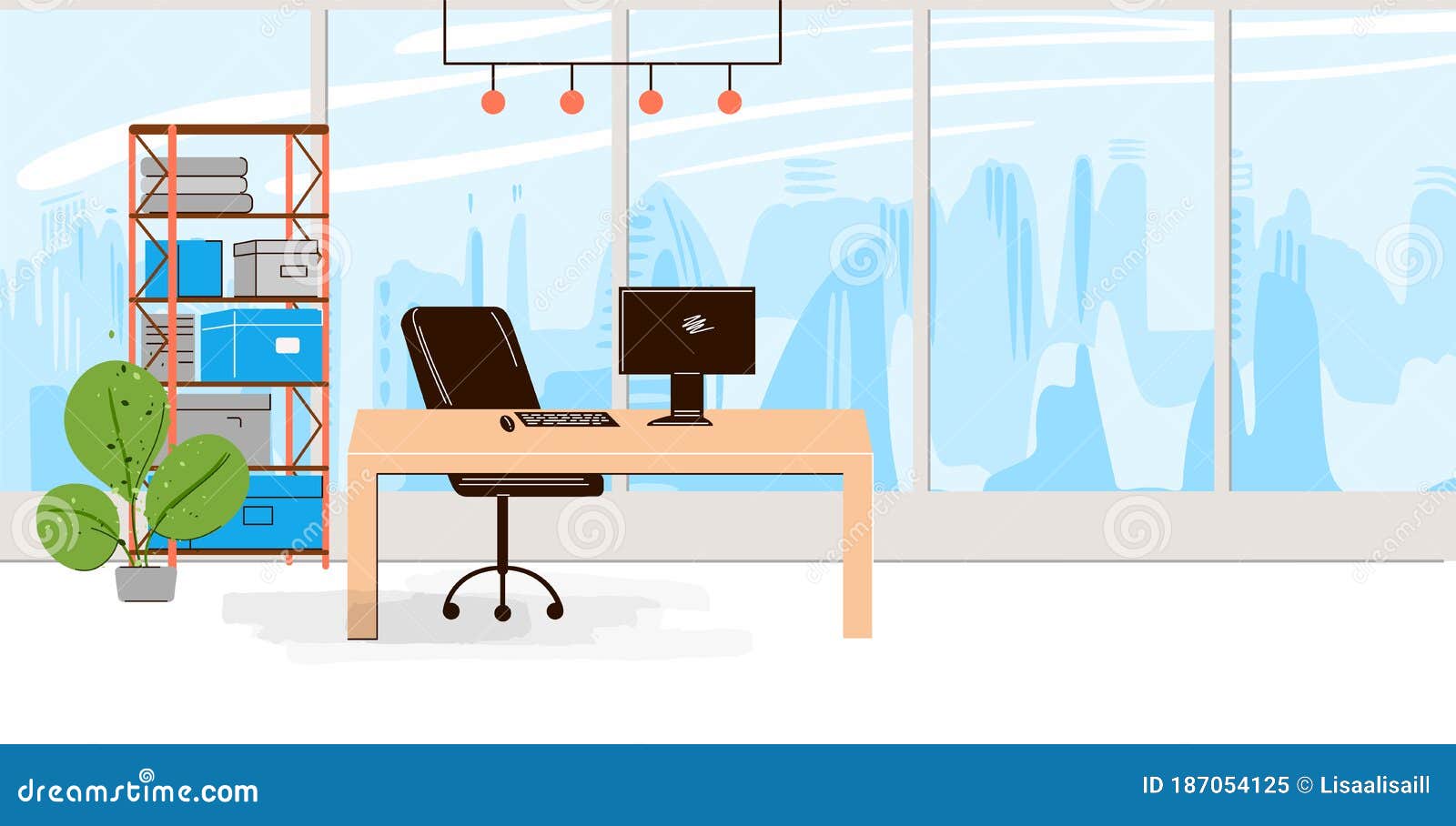 Vector Flat Collection of Creative Workplace with Modern Open Space and ...