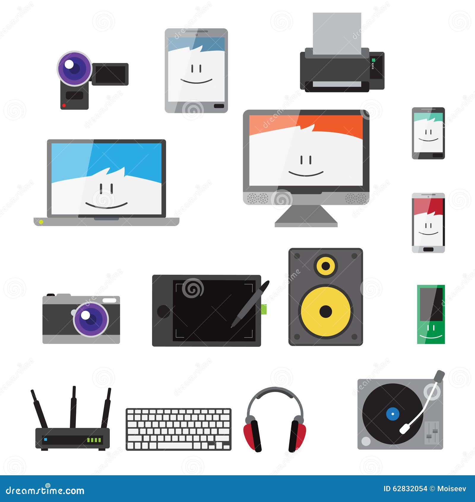 Vector Flat Color Graphic Gadgets Icons Stock Vector - Illustration of ...