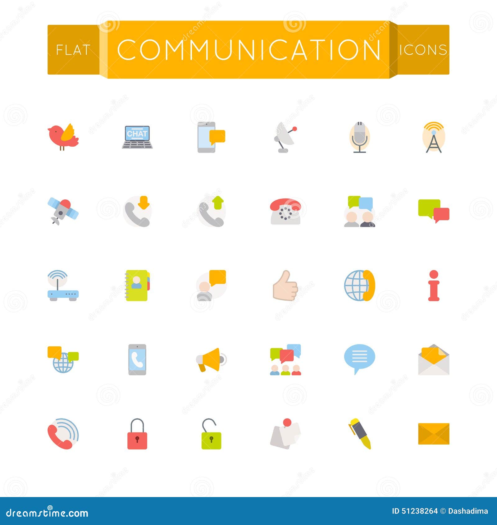Vector Flat Communication Icons Stock Vector - Illustration of like ...