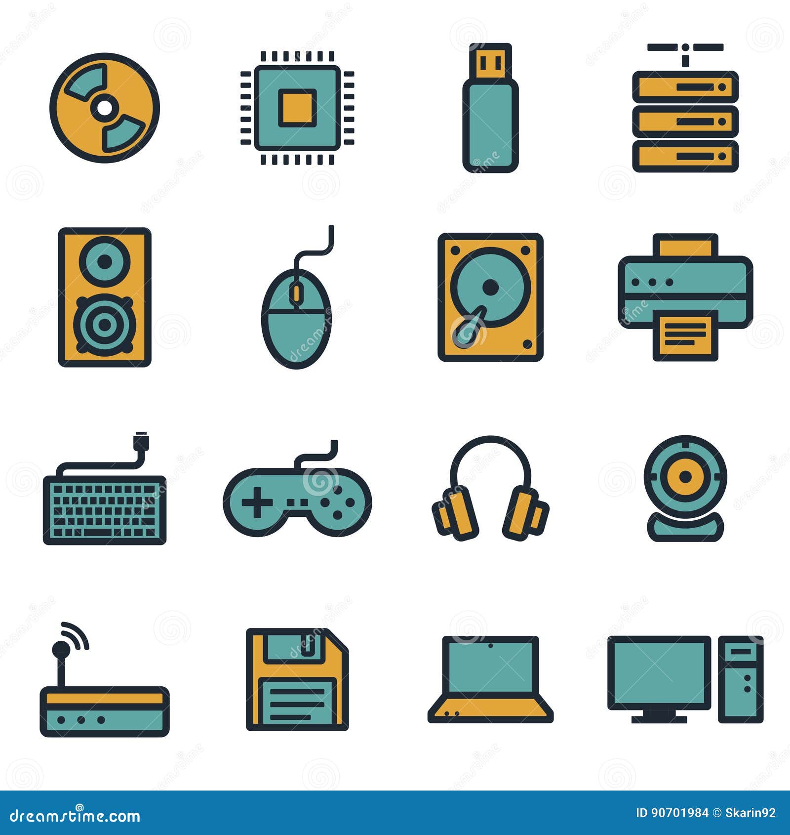 Vector Flat Computer Icons Set Stock Illustration - Illustration of ...