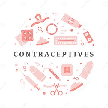Vector Flat Contraception Icons in Circle. Square Banner Template ...
