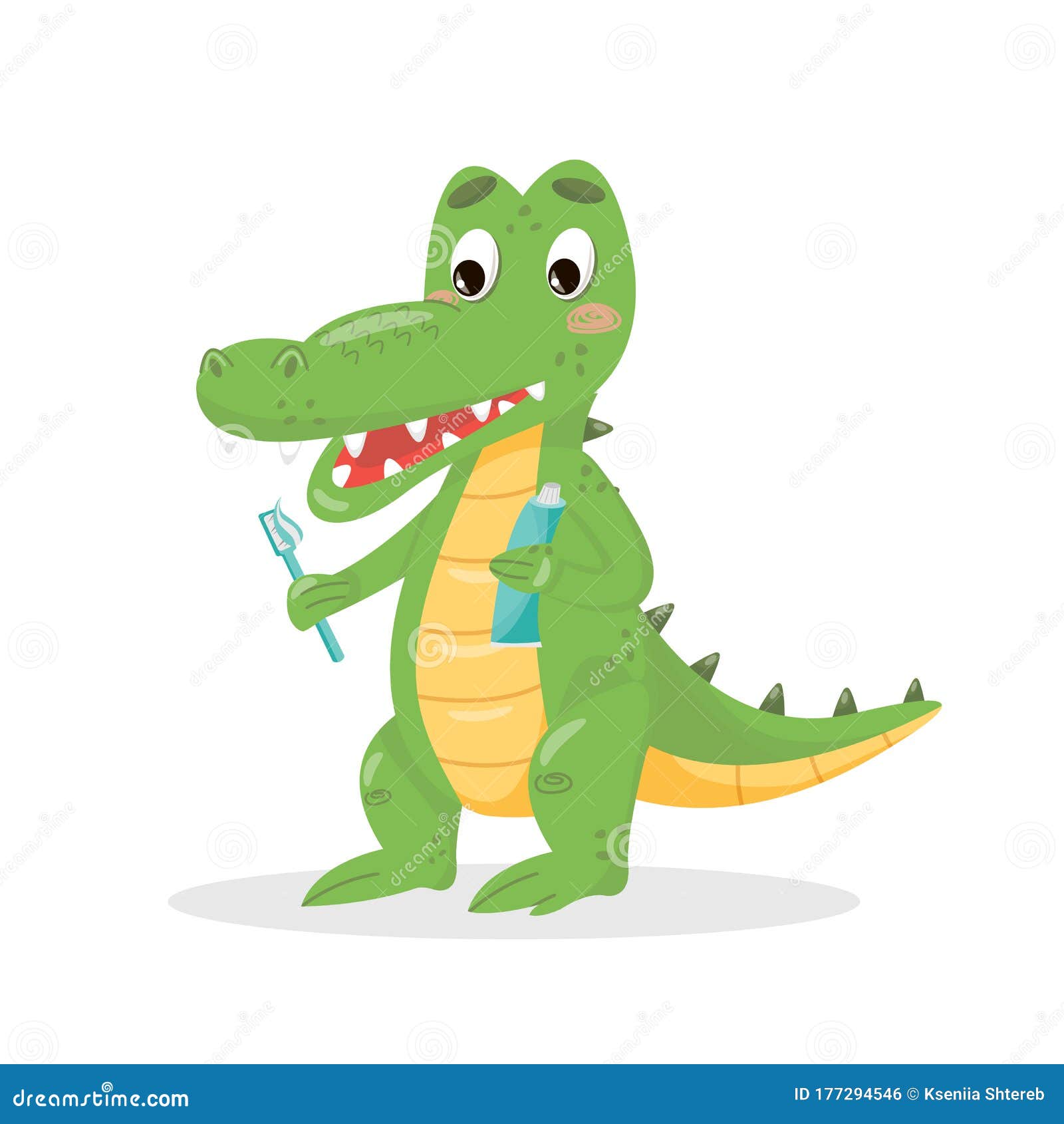 Vector Flat Crocodile with Toothbrush and Toothpaste. Stock Vector ...