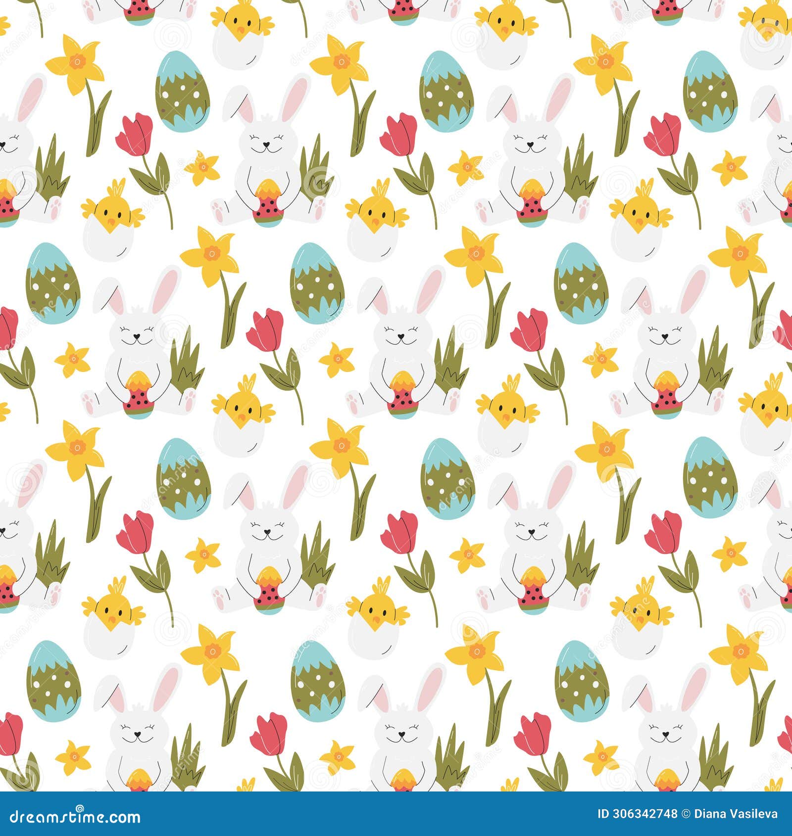 Vector Flat Cute Easter Seamless Pattern Isolated Stock Illustration - Illustration of season ...