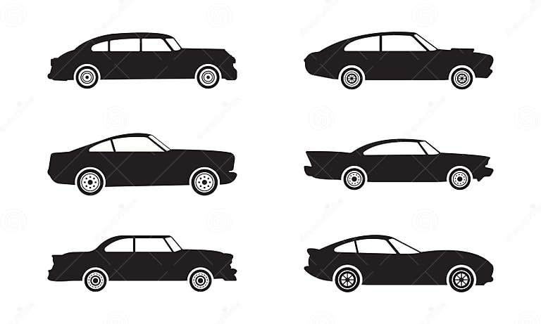 Vector Flat Design Car Silhouette Set Stock Vector - Illustration of ...