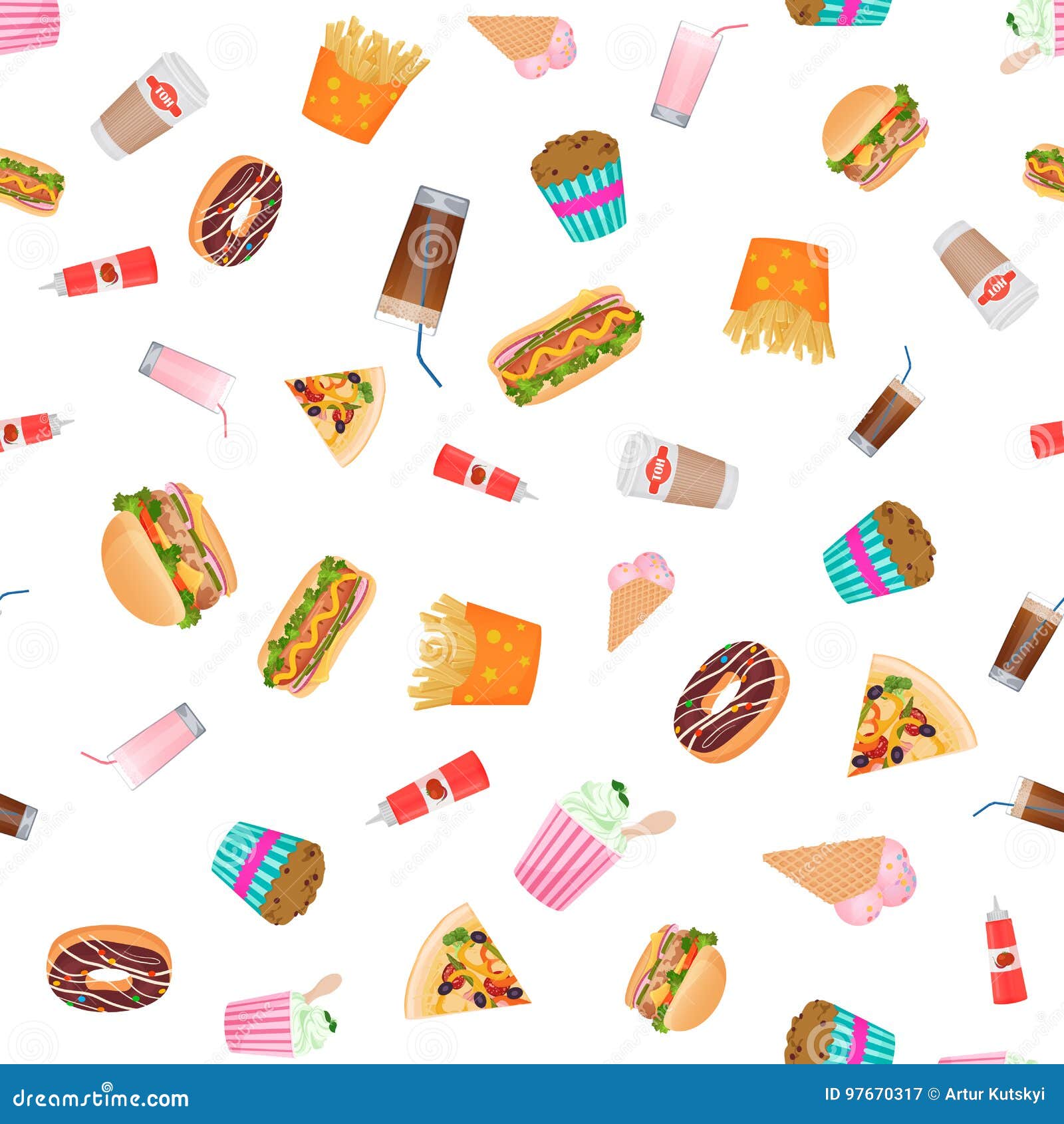 Vector Flat Design Fast Food Seamless Pattern Wallpaper. Stock Vector ...
