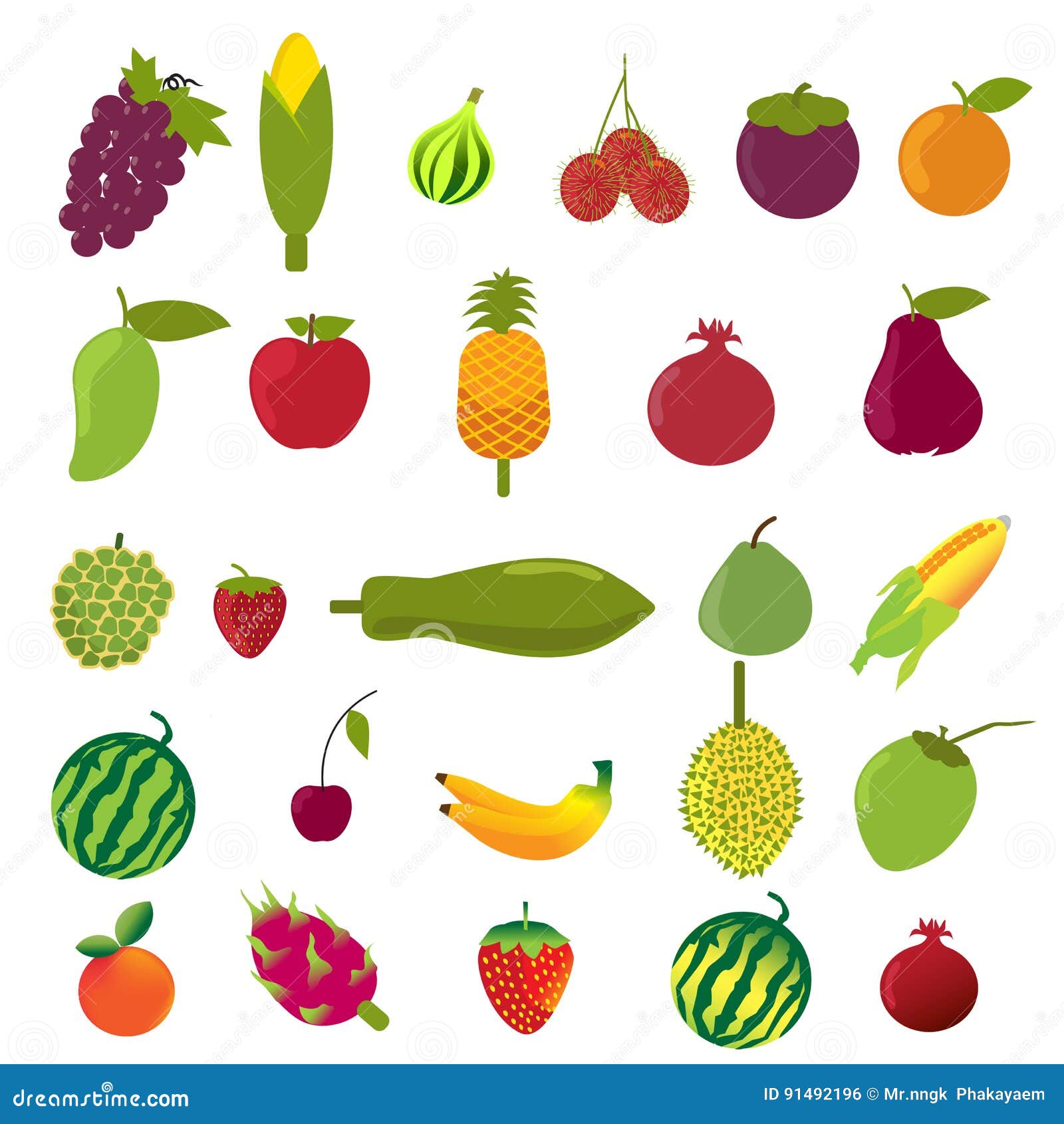 Vector Flat Design Fruits Icon Set. Stock Vector - Illustration of ...