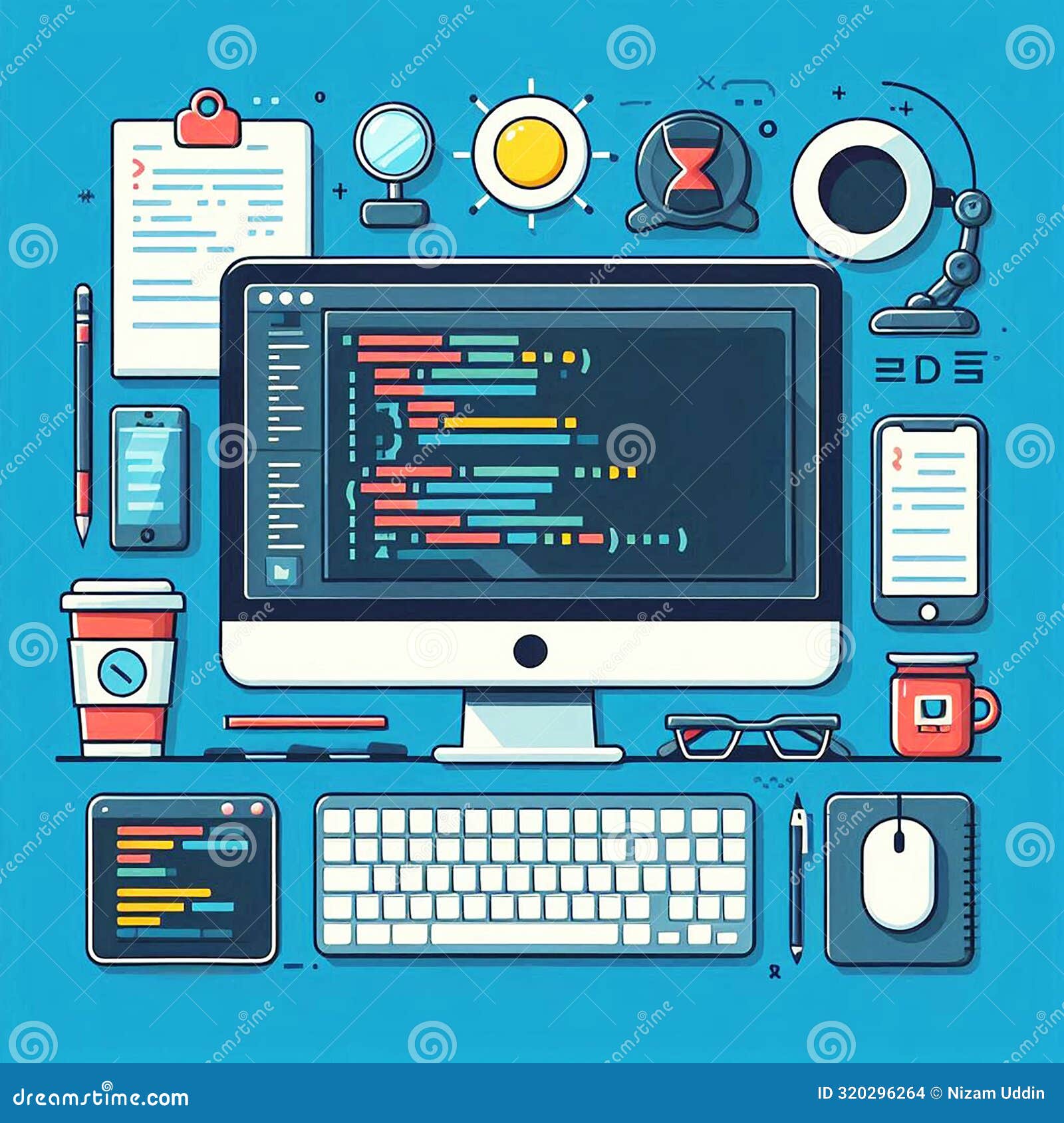 Coding and Programming Software on Screen: a Vector Flat Design Illustration Stock Illustration ...