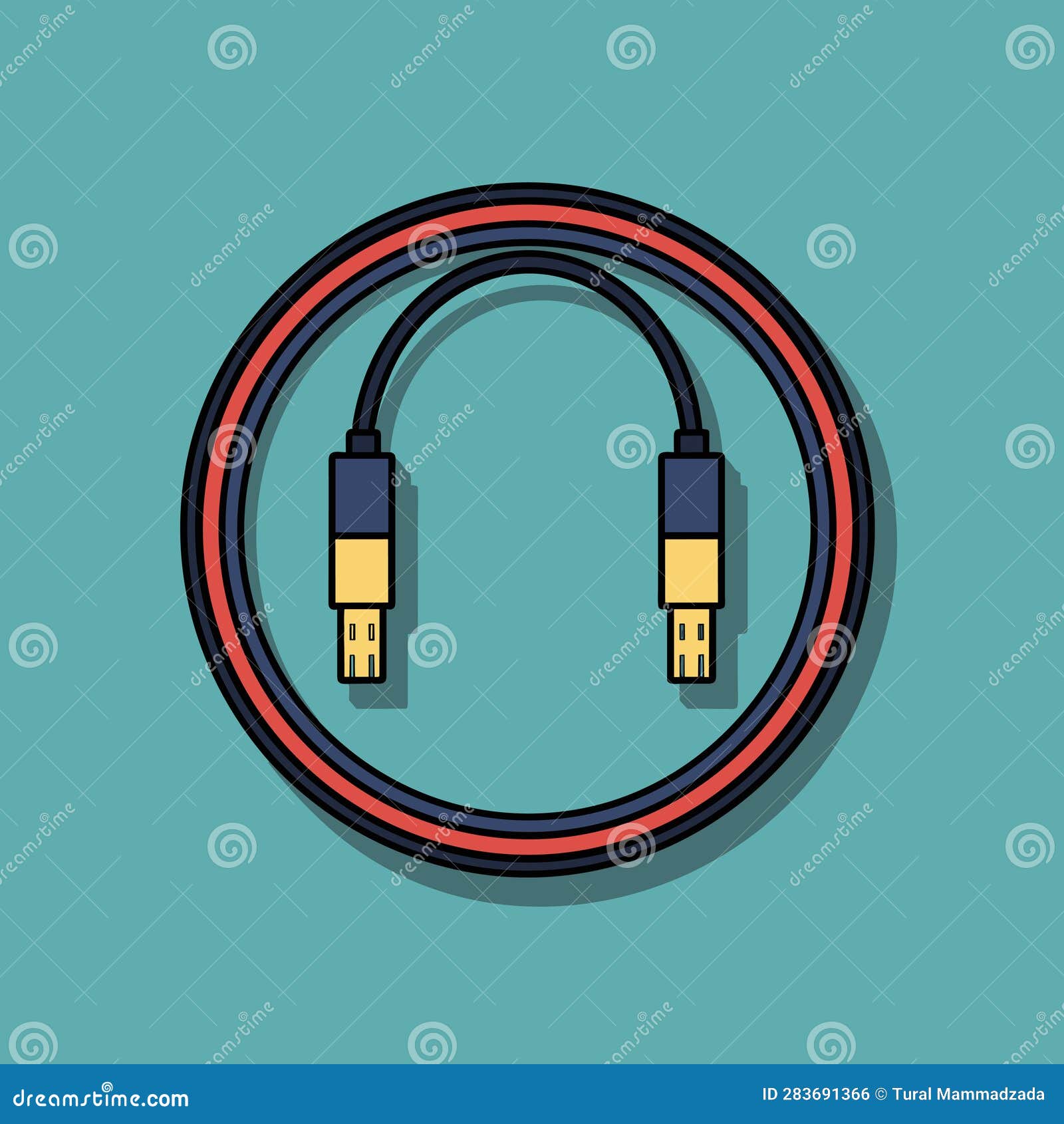 Vector of a Flat Design of a Phone with a Connected Cable Stock Vector ...