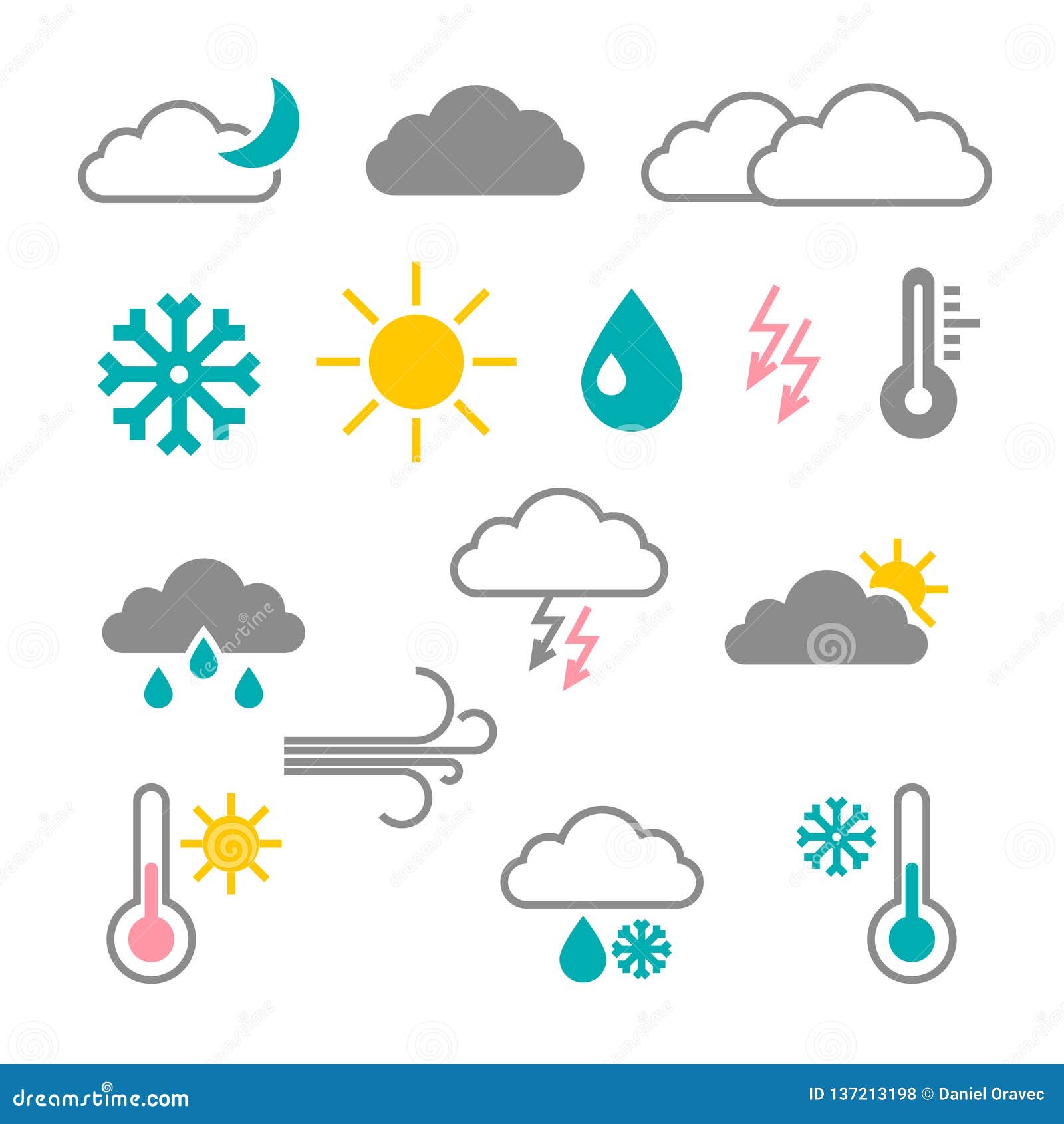 Vector Flat Design Weather Icons Stock Vector - Illustration of cold ...