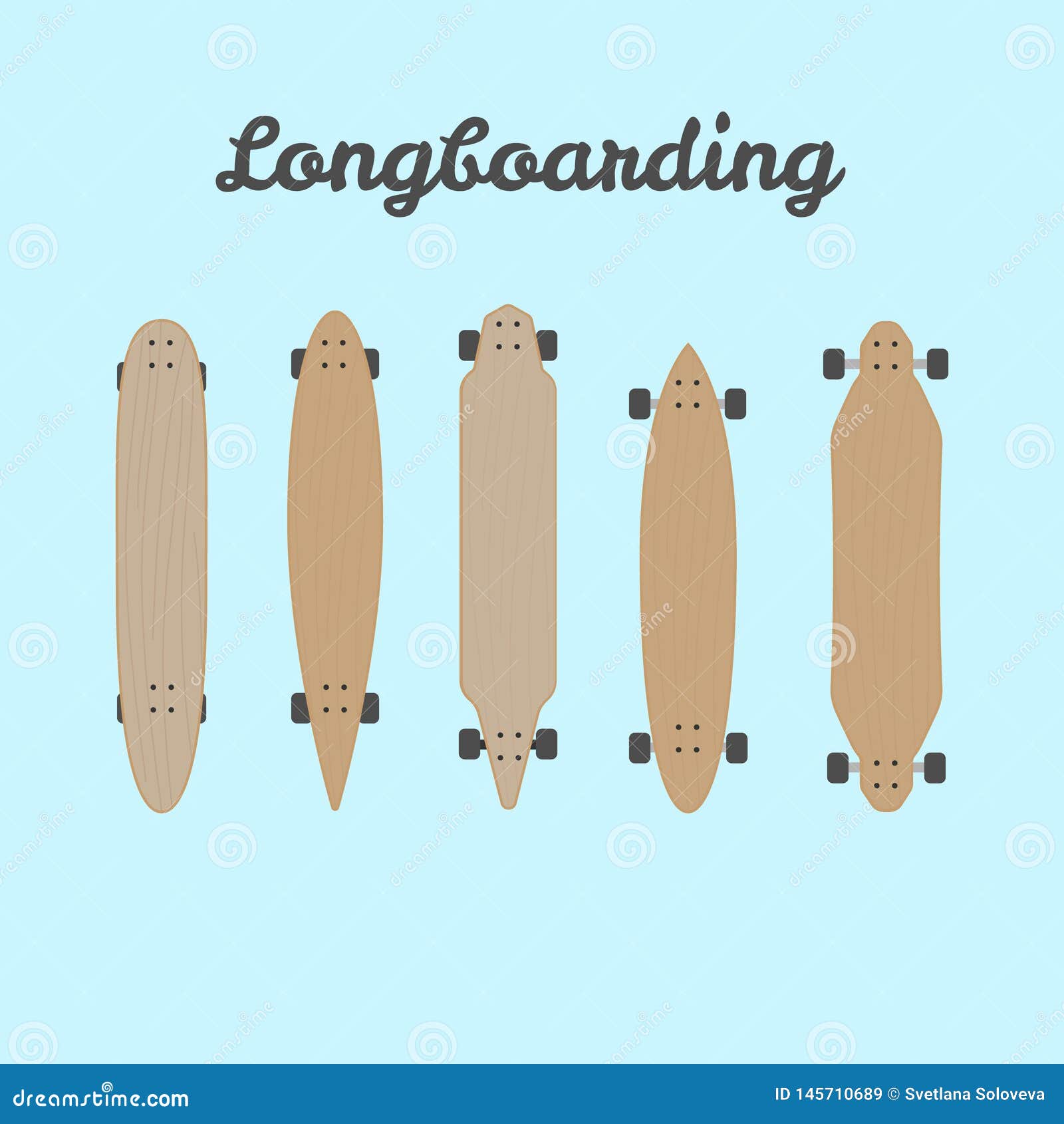 Vector Flat Different Types of Wooden Longboards on Blue Background ...