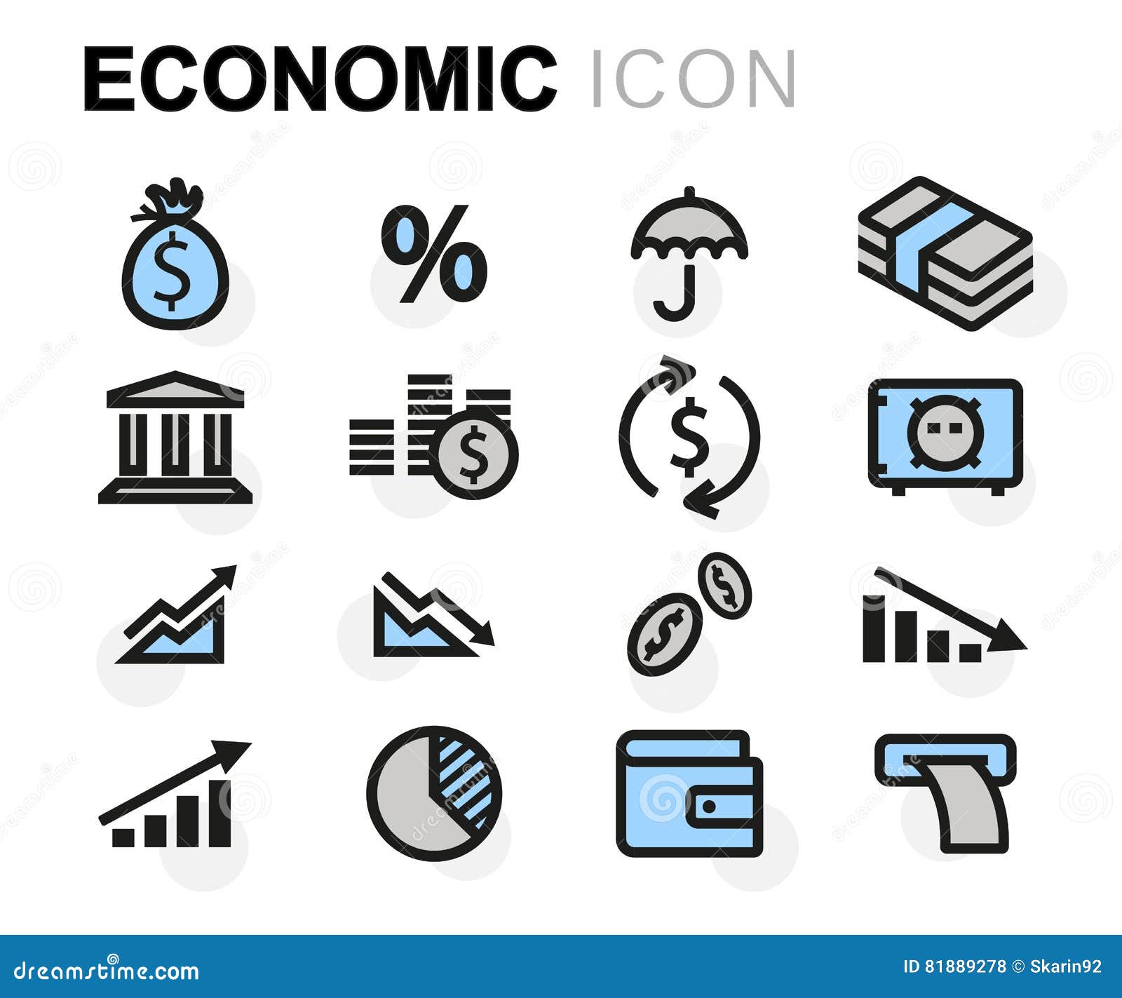 Vector Flat Economic Icons Set Stock Vector - Illustration of market ...