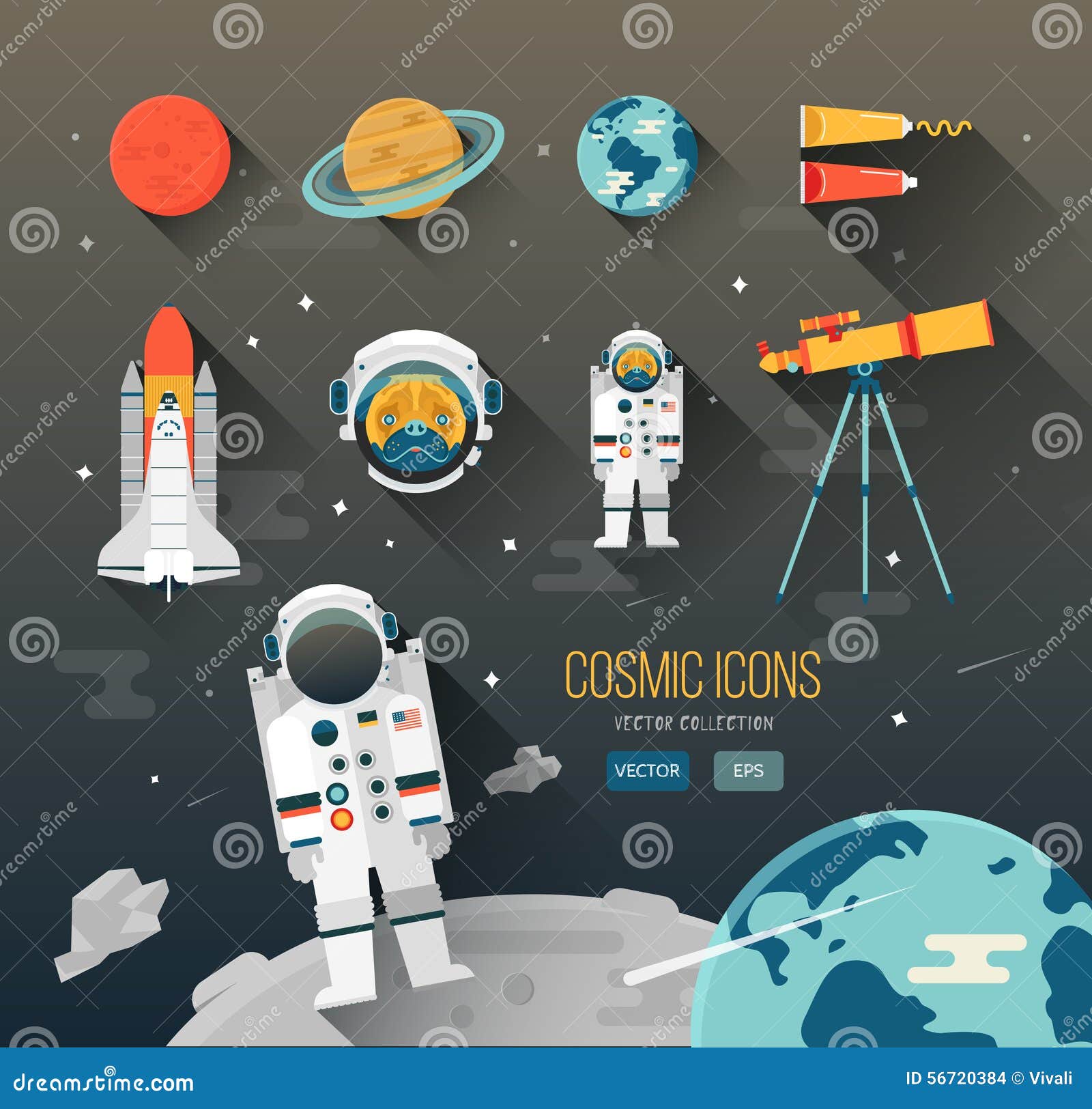 Vector Set of Flat Education Space Items. Planets of Solar System ...