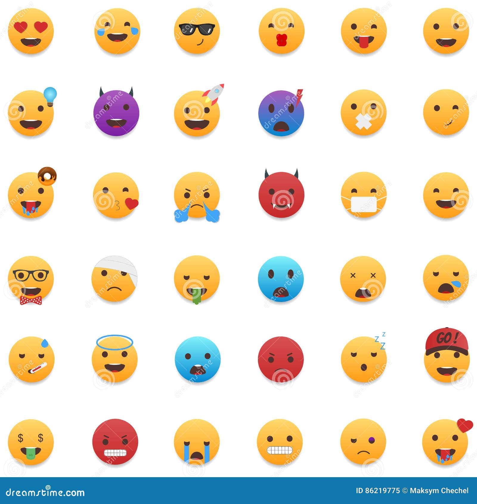 Vector Flat Emoticons. Cartoon Emoji Set Stock Vector - Illustration of ...