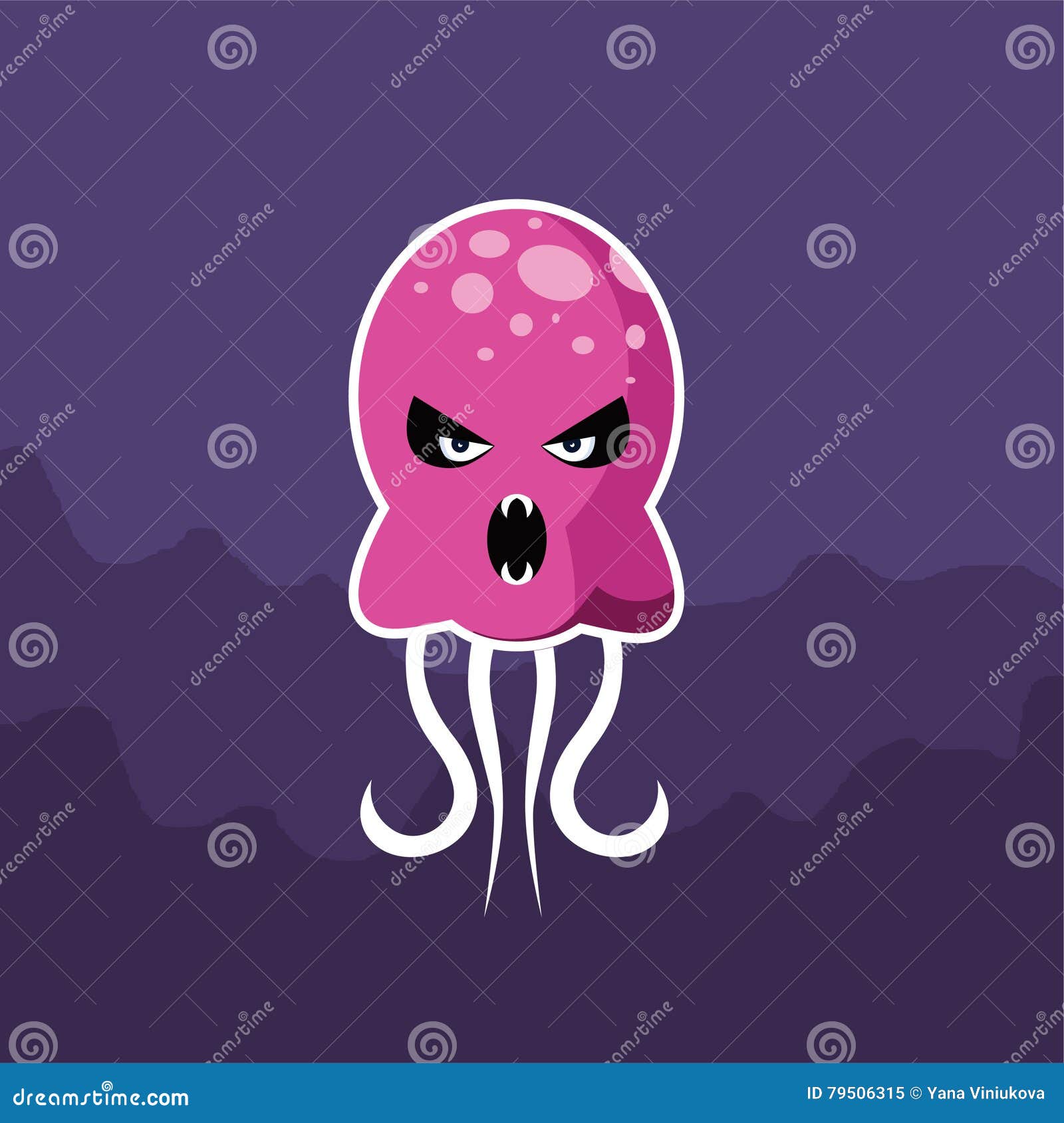 Vector Flat and Evil Jellyfish at the Bottom of the Ocean Stock Illustration - Illustration of ...