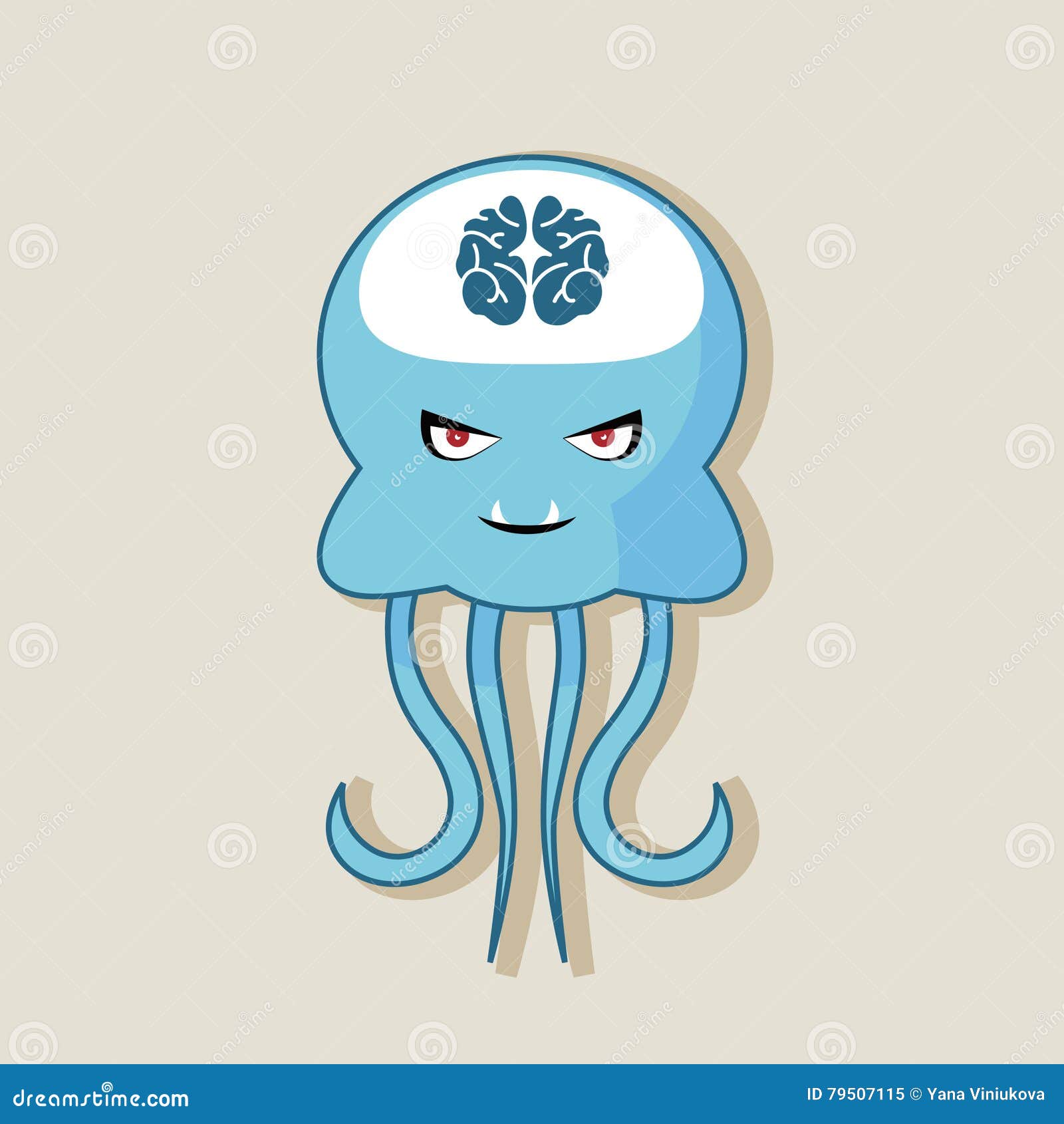 Vector Flat and Evil Jellyfish at the Bottom of the Ocean Stock ...