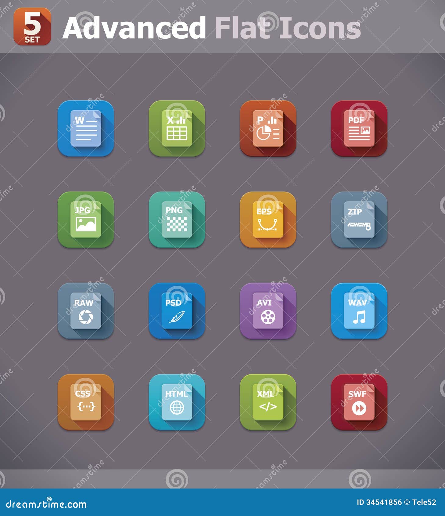 Vector Flat File Type Icons Stock Vector - Illustration of shadow ...