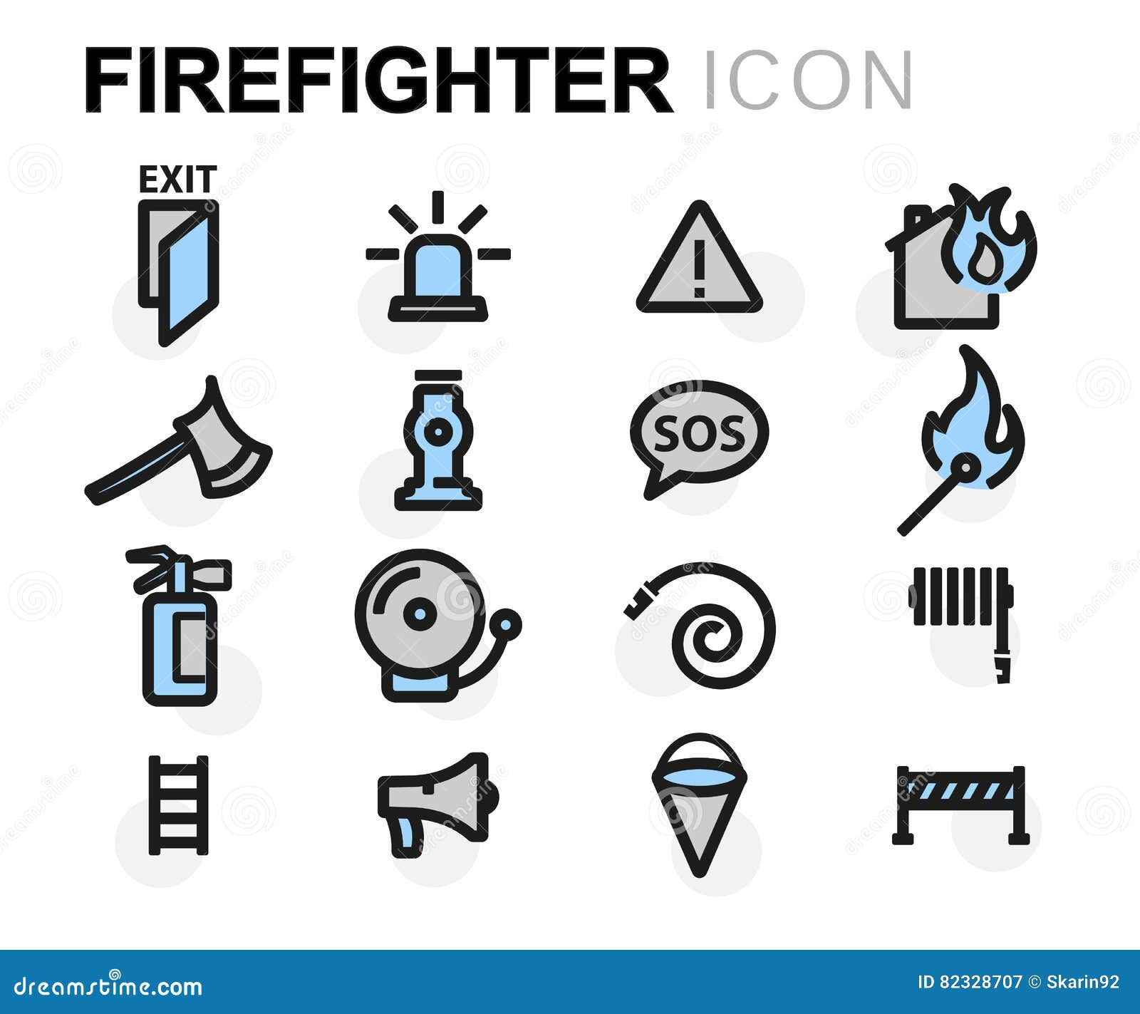 Vector Flat Firefighter Icons Set Stock Illustration - Illustration of ...
