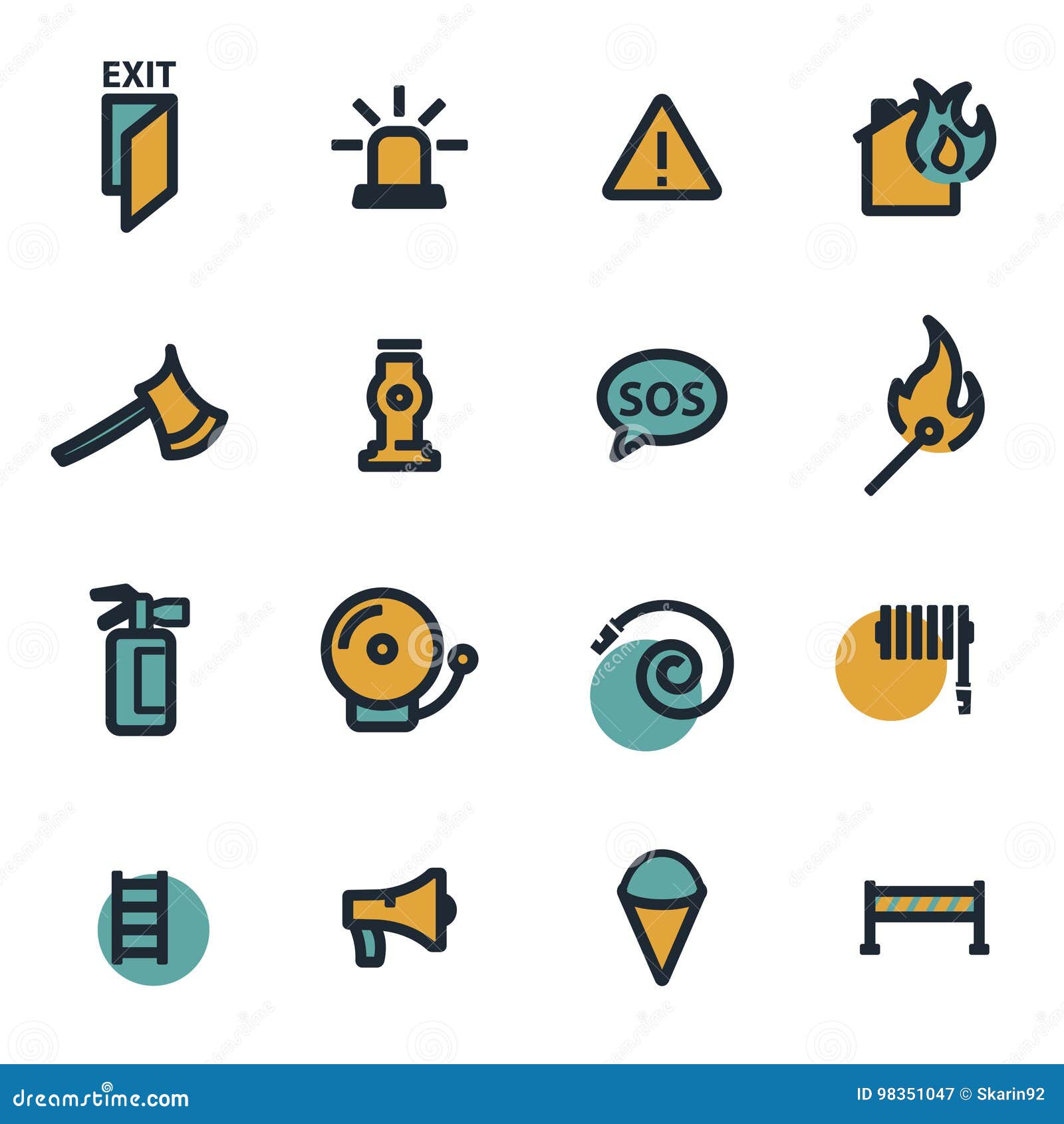 Vector Flat Firefighter Icons Set Stock Vector - Illustration of icon ...
