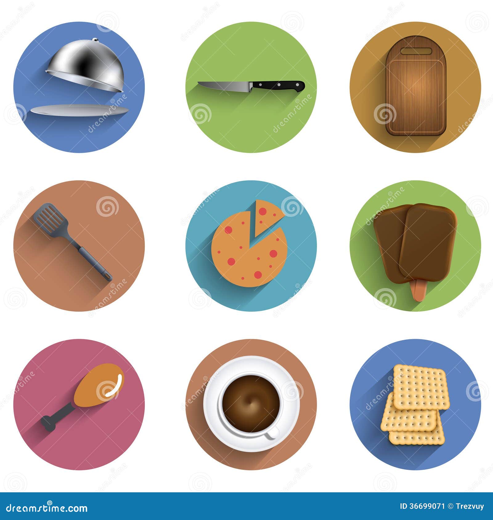 Vector Flat Food Circle Icon Set. Eps10 Stock Vector - Illustration of ...