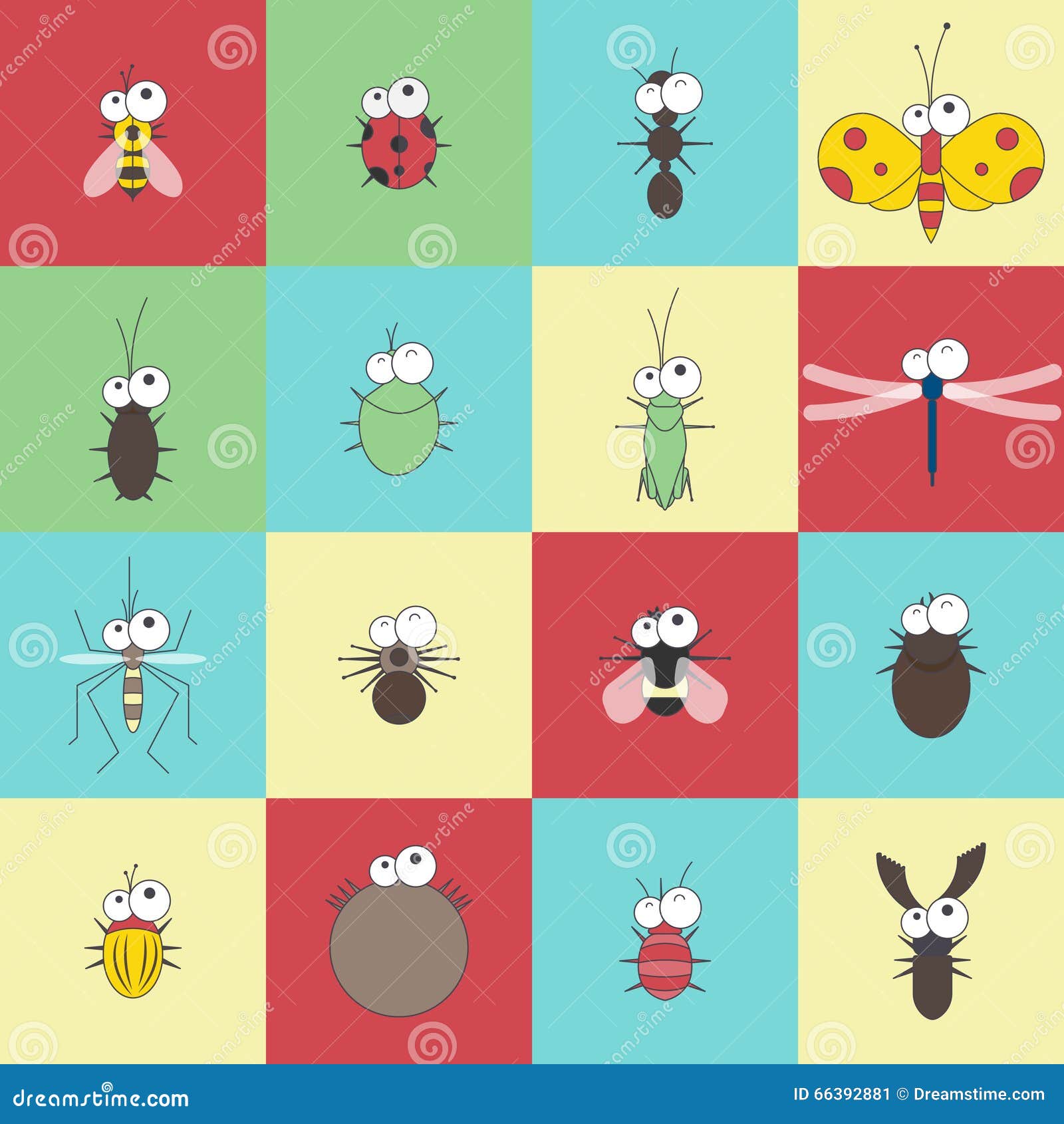 Vector Flat Funny Cartoon Bug Insect Set Stock Vector - Illustration of ...