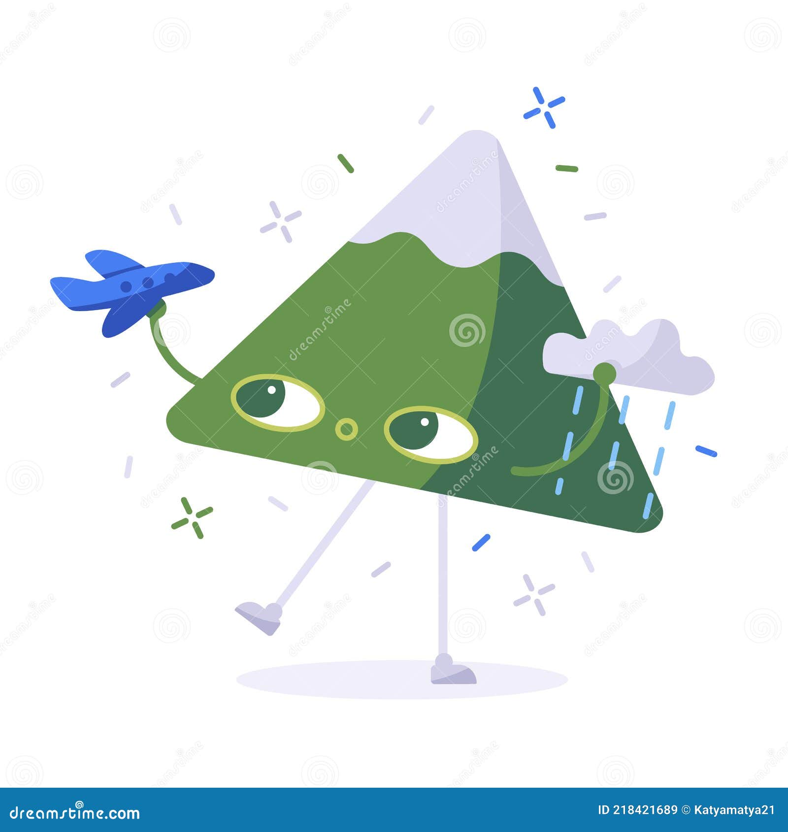 Vector Flat Funny Cute Cartoon Mountain with Plane and Cloud. Stock ...