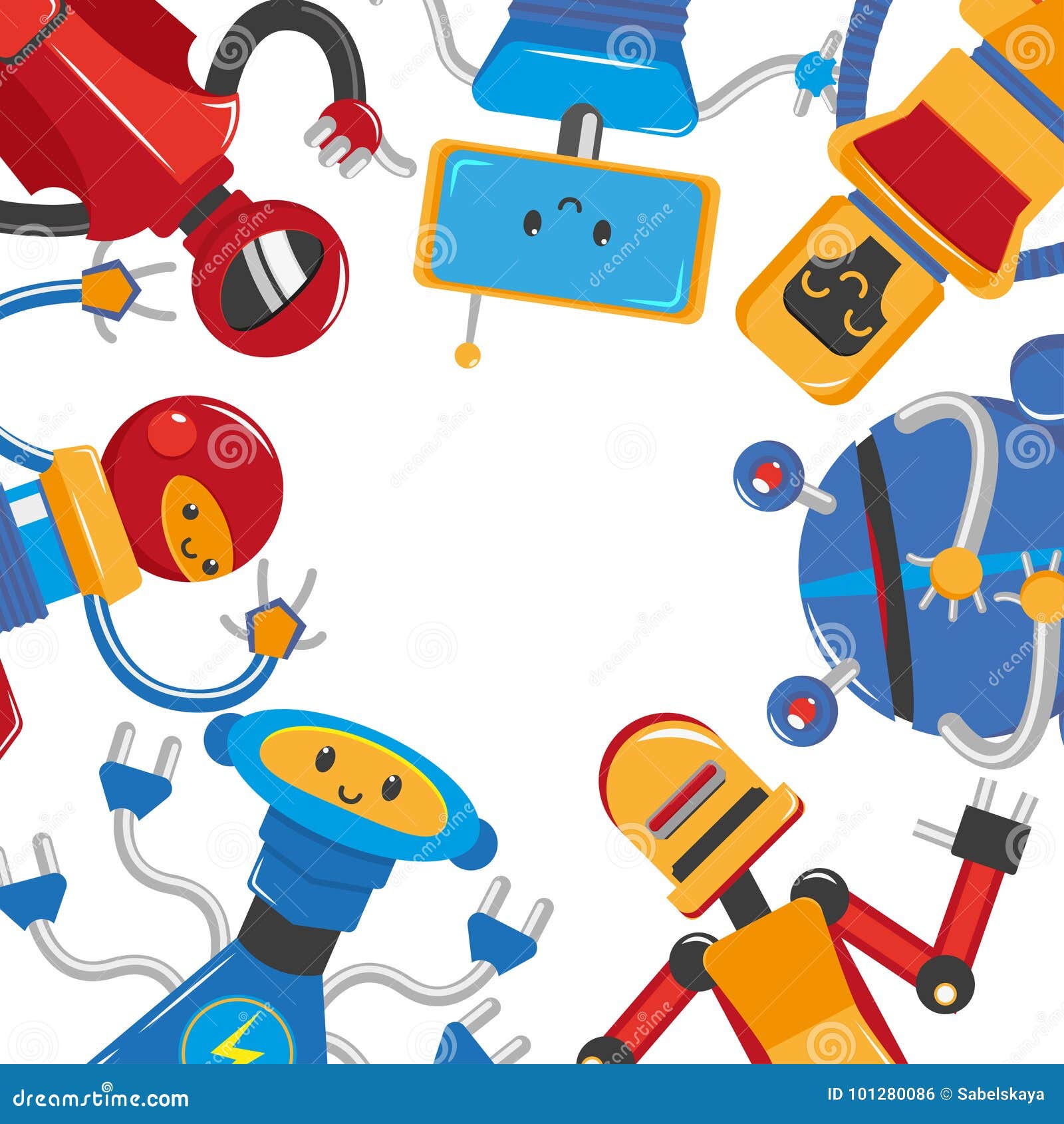 Vector Flat Cartoon Funny Male Robots Template Stock Vector ...