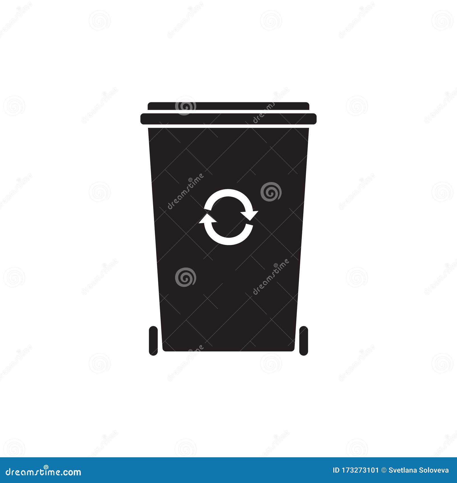 Vector Flat Garbage Can Icon with Recycle Symbol Stock Illustration ...