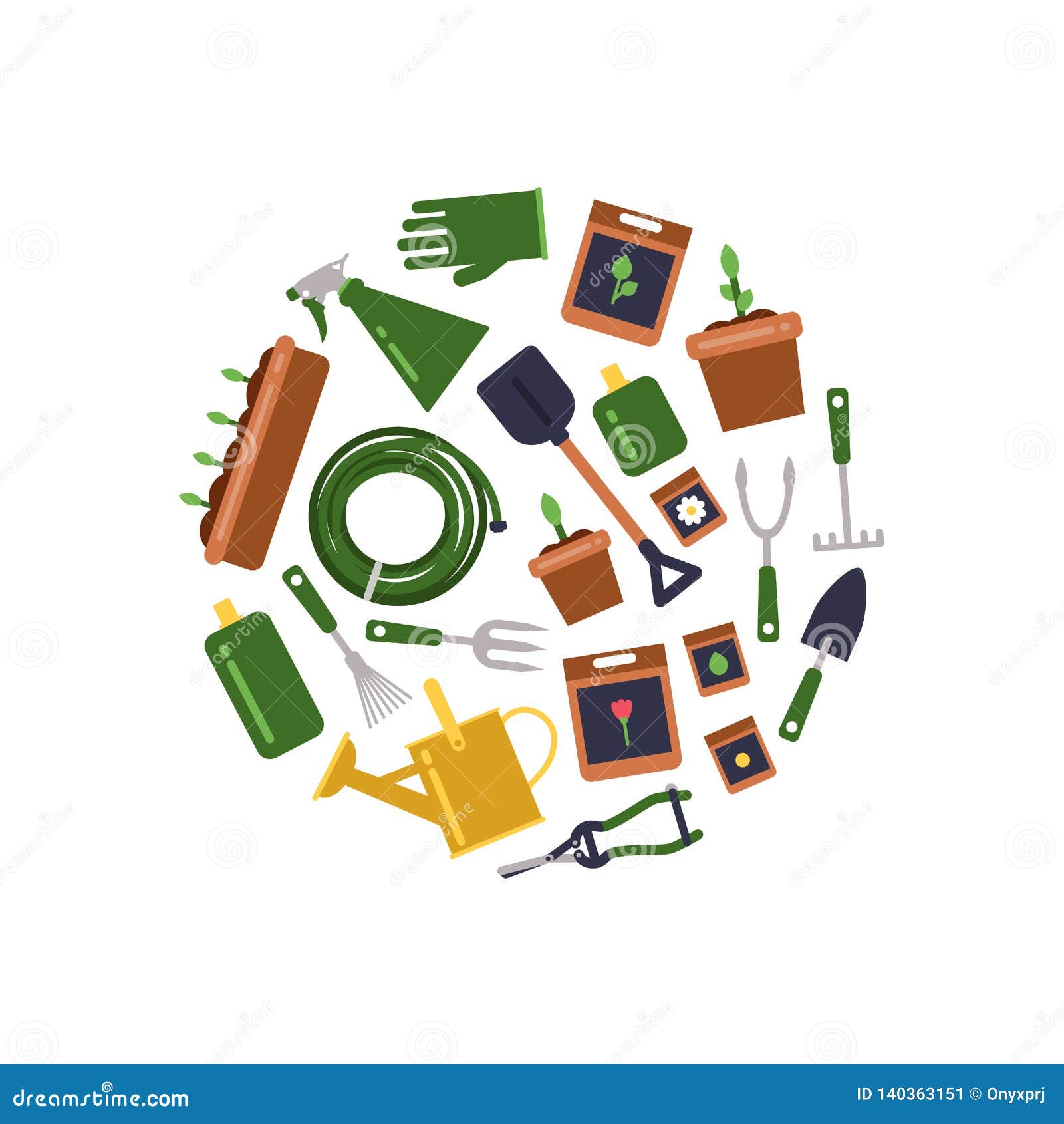 Vector Flat Gardening Icons in Circle Shape Illustration Stock Vector ...
