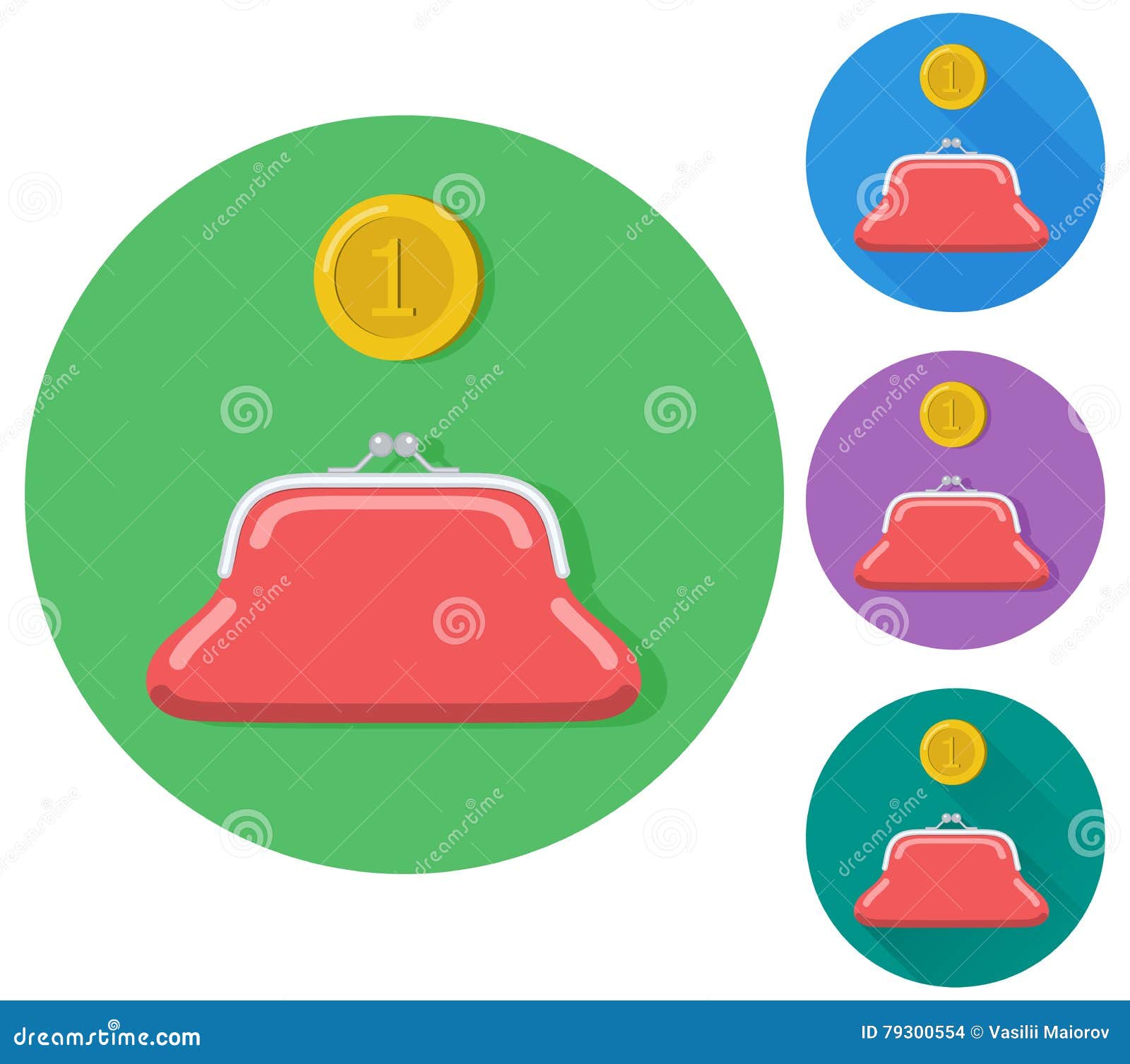 Vector Flat Gold Coin with a Purse Icon Stock Vector - Illustration of ...