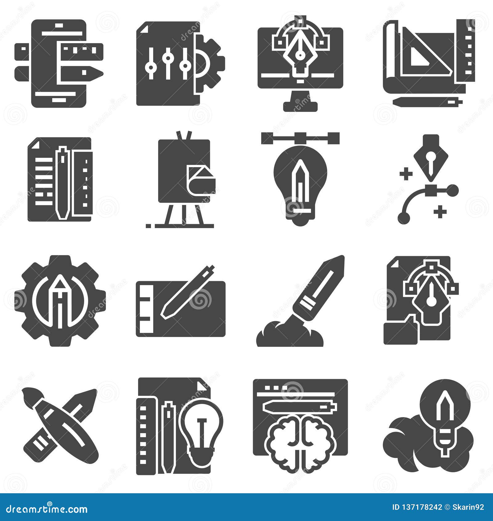 Vector Flat Gray Creative Process Icons Set Stock Illustration ...