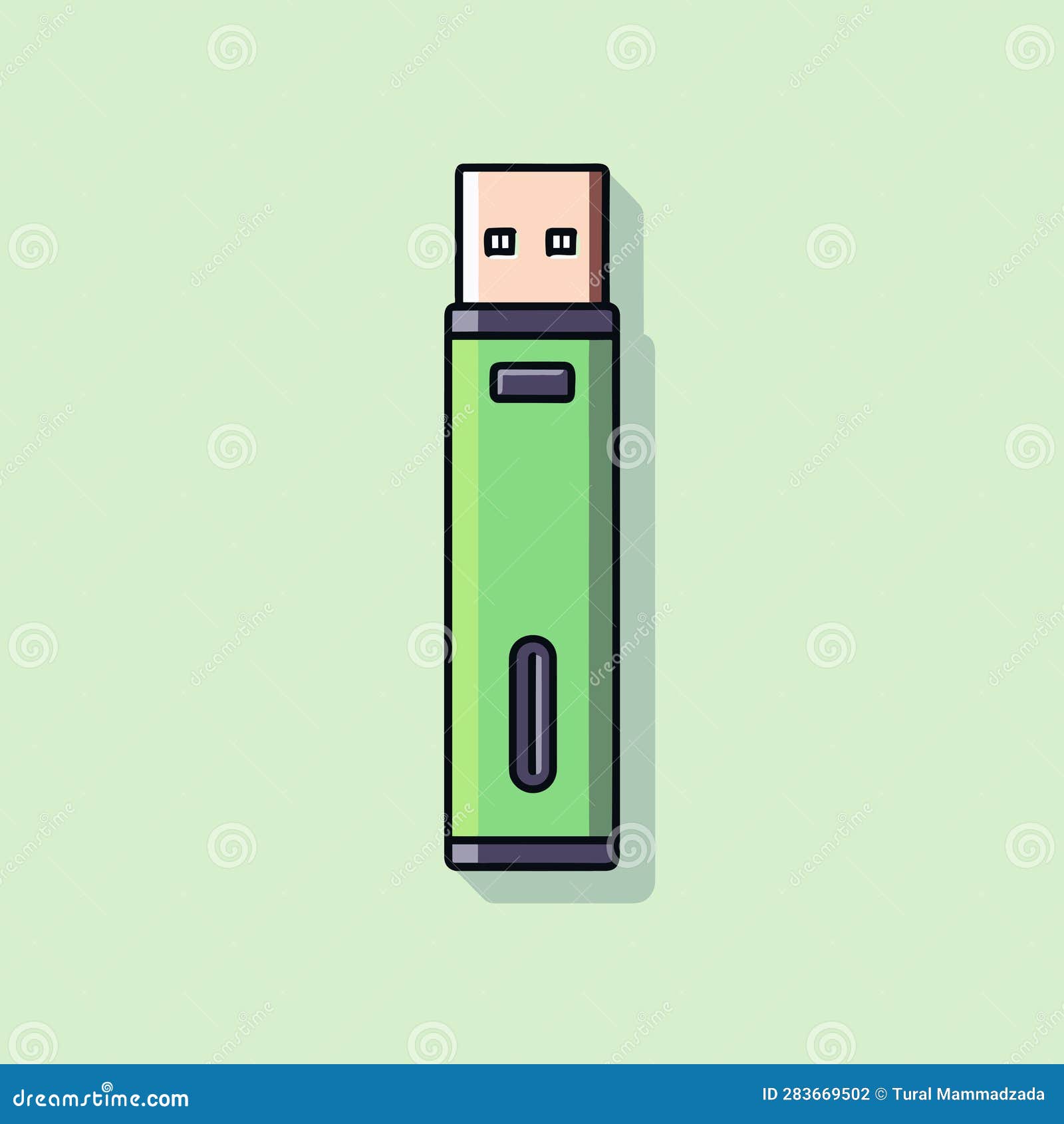 Vector of a Flat Green USB Device Icon on a Solid Green Background ...