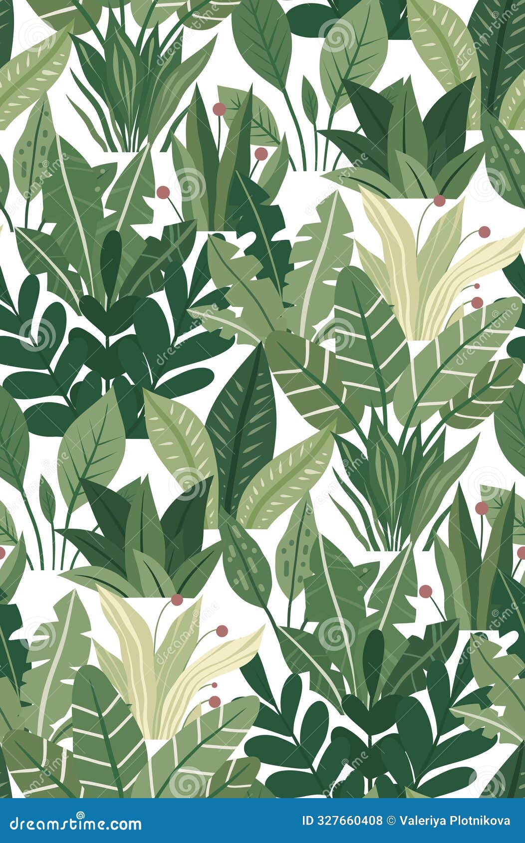 Vector Flat Greenery Texture on White Background. Surface Design with ...