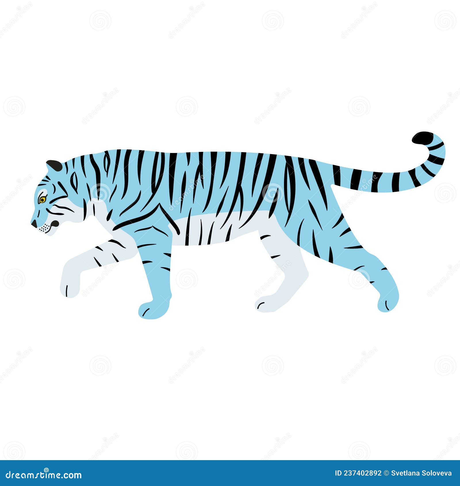 Vector Flat Hand Drawn Blue Tiger Stock Illustration - Illustration of ...