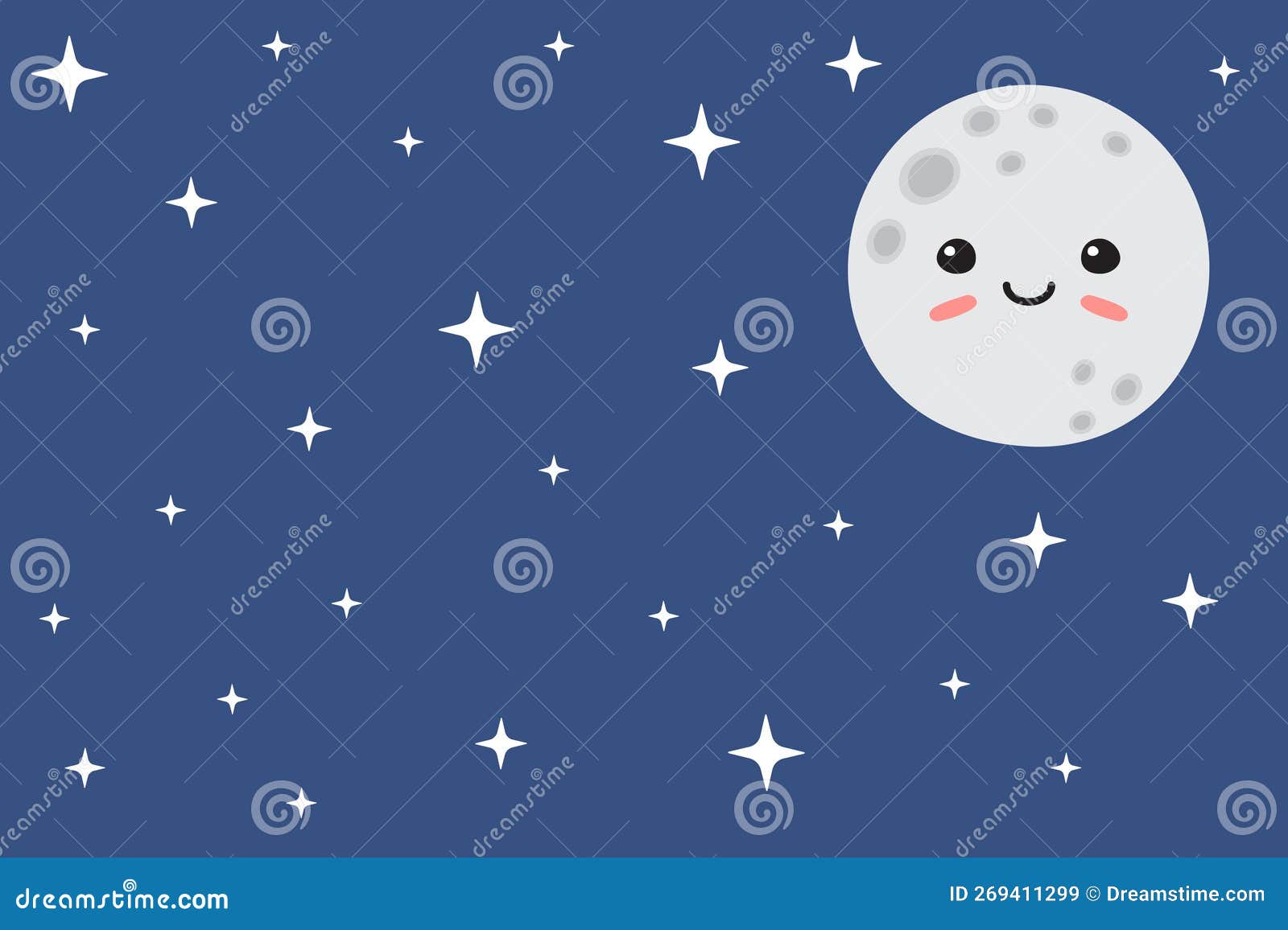 Vector Flat Hand Drawn Moon with Face Stock Vector - Illustration of ...