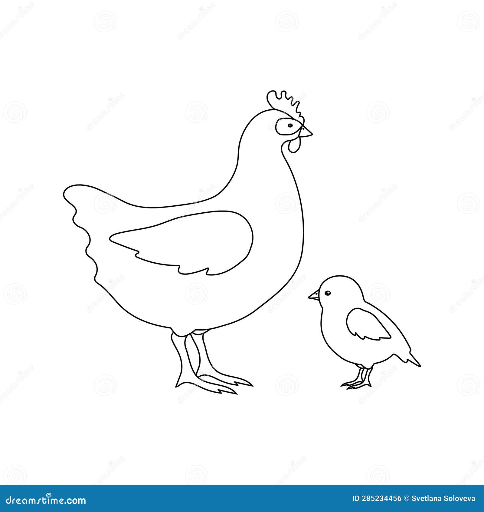 Outline Chicken In Doodle Style, Coloring Page For Kids Creativity ...