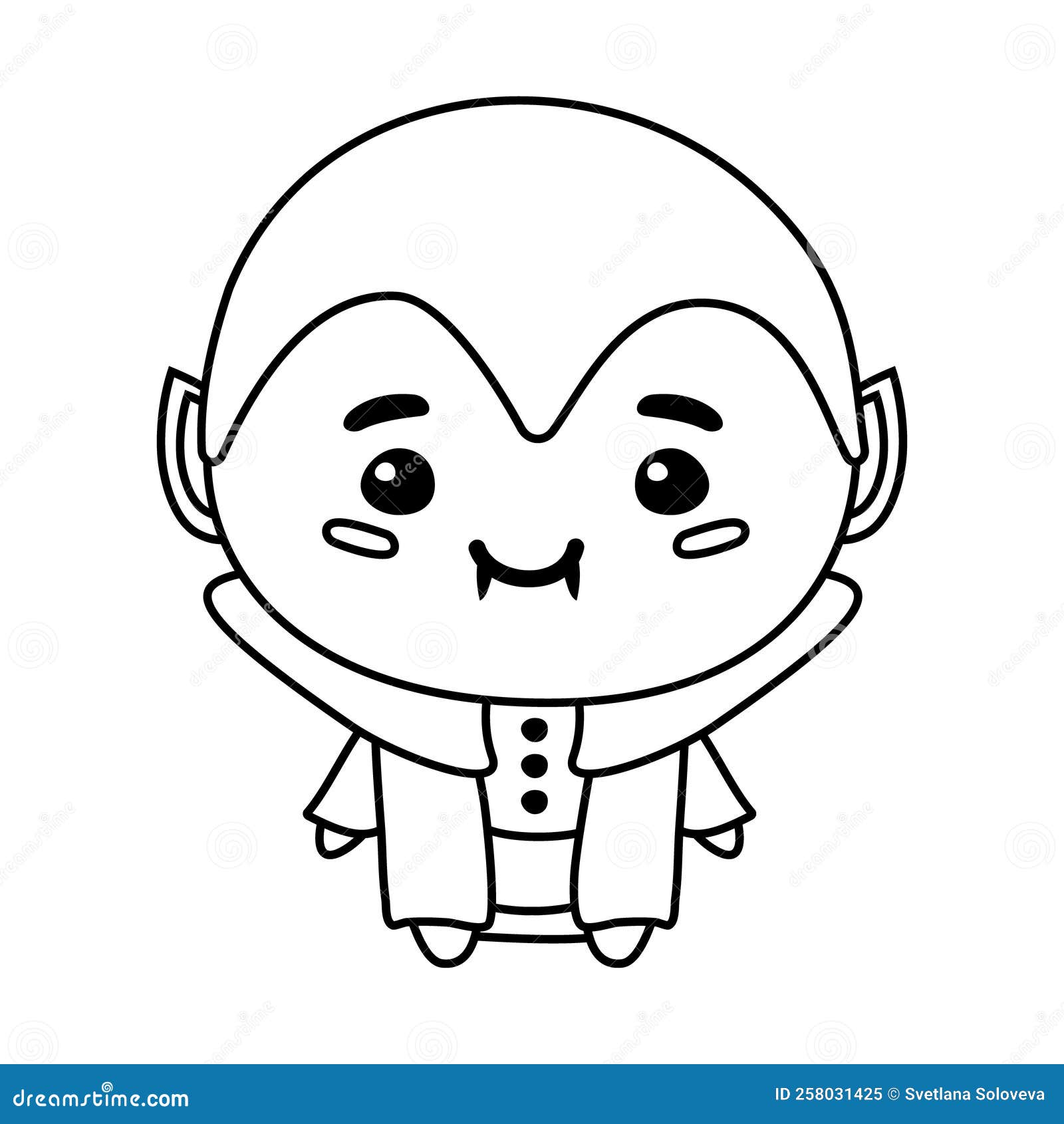 Vector Flat Hand Drawn Outline Cute Vampire Stock Vector - Illustration ...