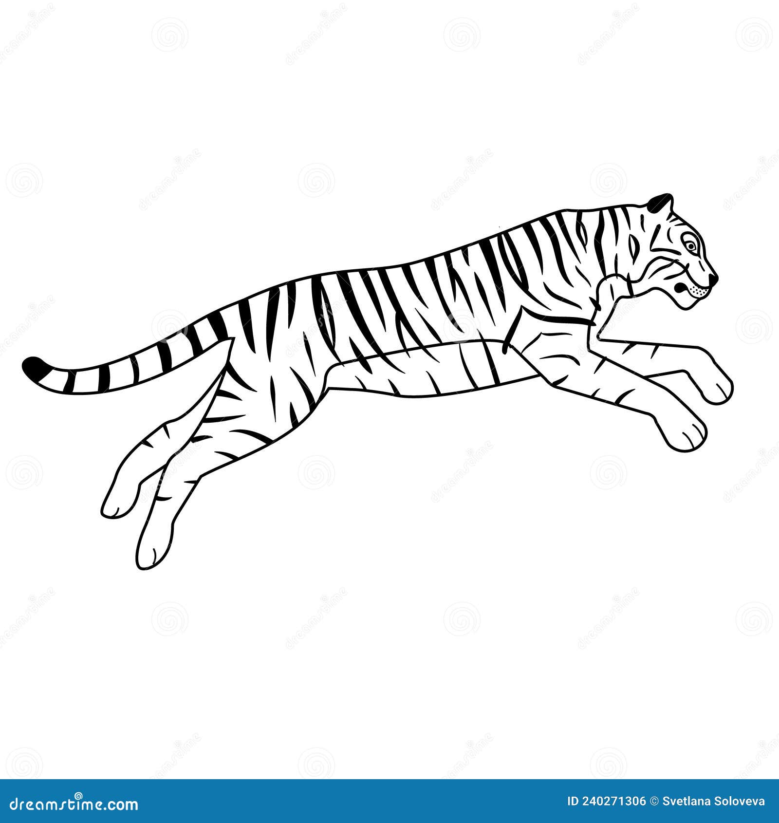 Vector Flat Hand Drawn Outline Jumping Tiger Stock Illustration ...