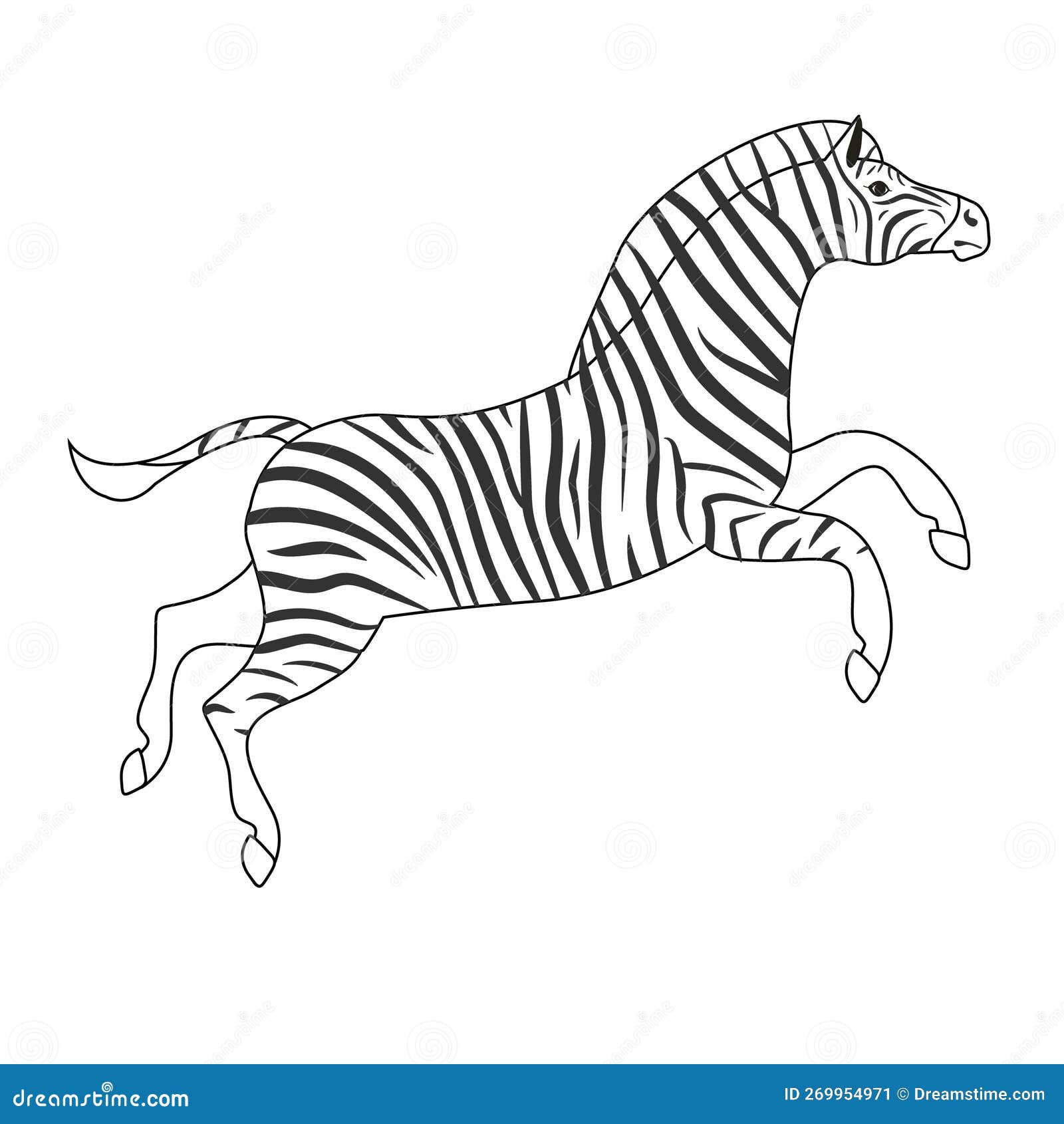 Vector Flat Hand Drawn Outline Jumping Zebra Stock Vector ...